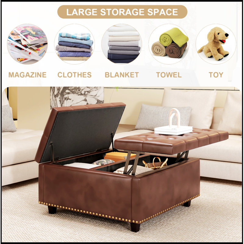 Latitude Run® Large Square Storage Stool With Two Storage Doors | Wayfair
