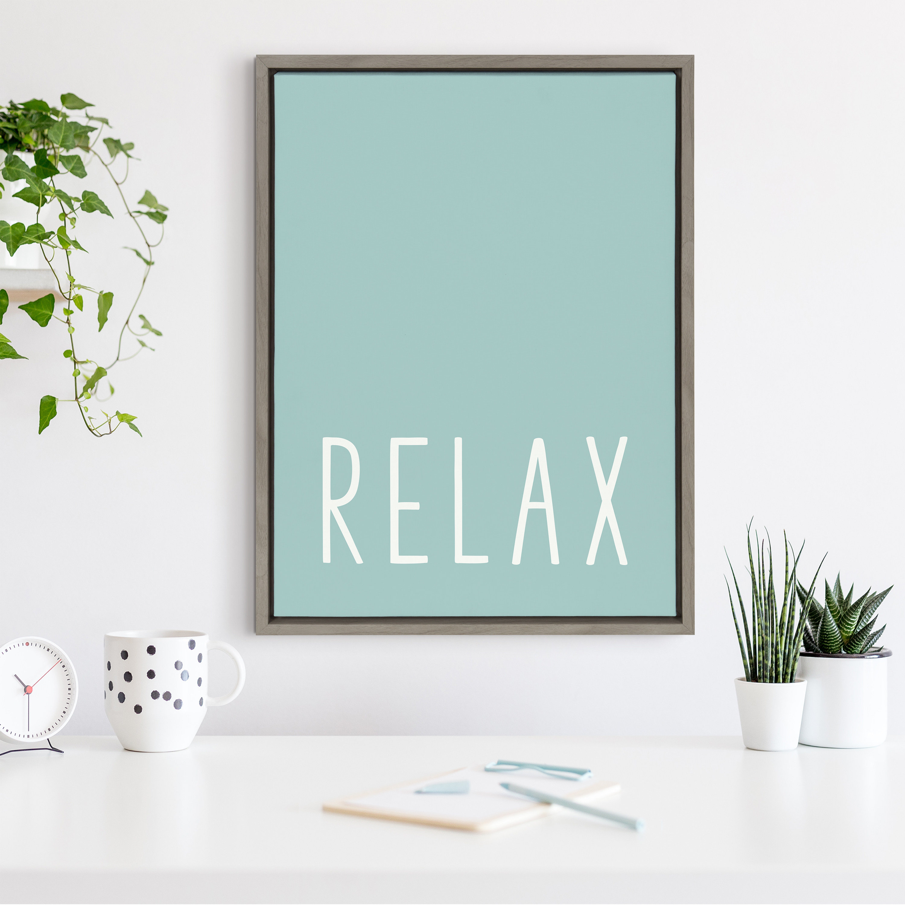 Beachcrest Home Shalyce Relax In Pale Teal Framed Canvas By Apricot And ...