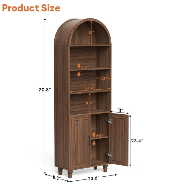 Alcott Hill® Storage Bookcase-Set Of 2, Arched Bookcase With Doors ...
