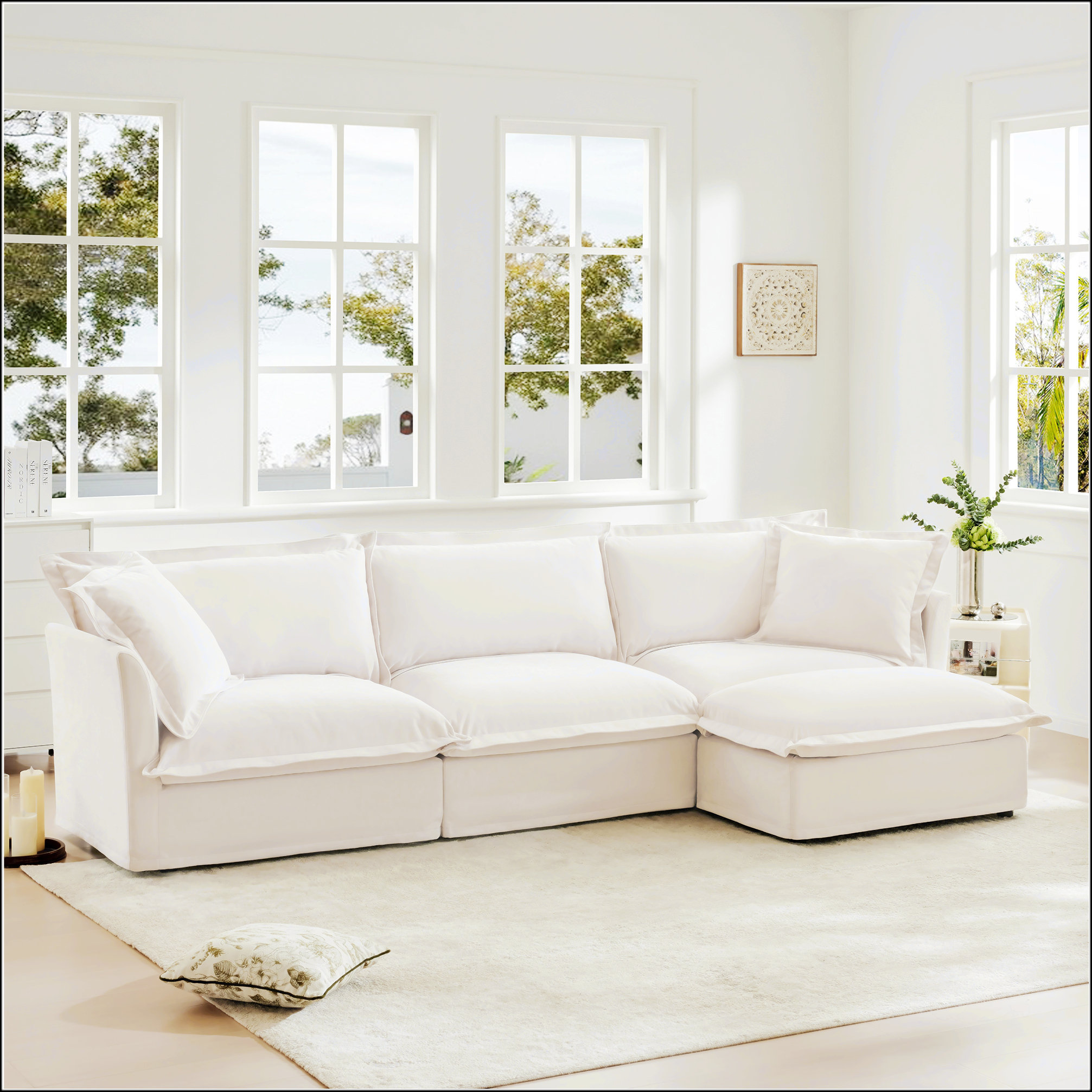 Ebern Designs L-Shaped Slipcovered Sectional Sofa Couch - Wayfair Canada