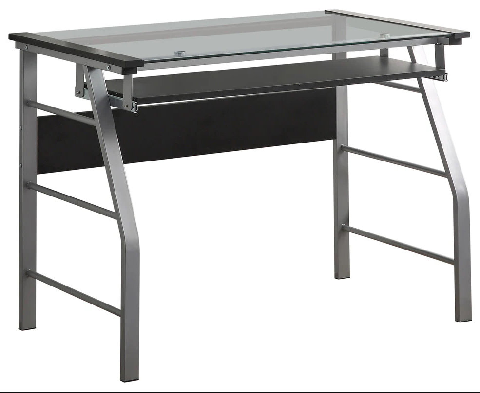 InRoom Designs Modern Computer Desk with Pull-Out Keyboard Tray, Clear ...