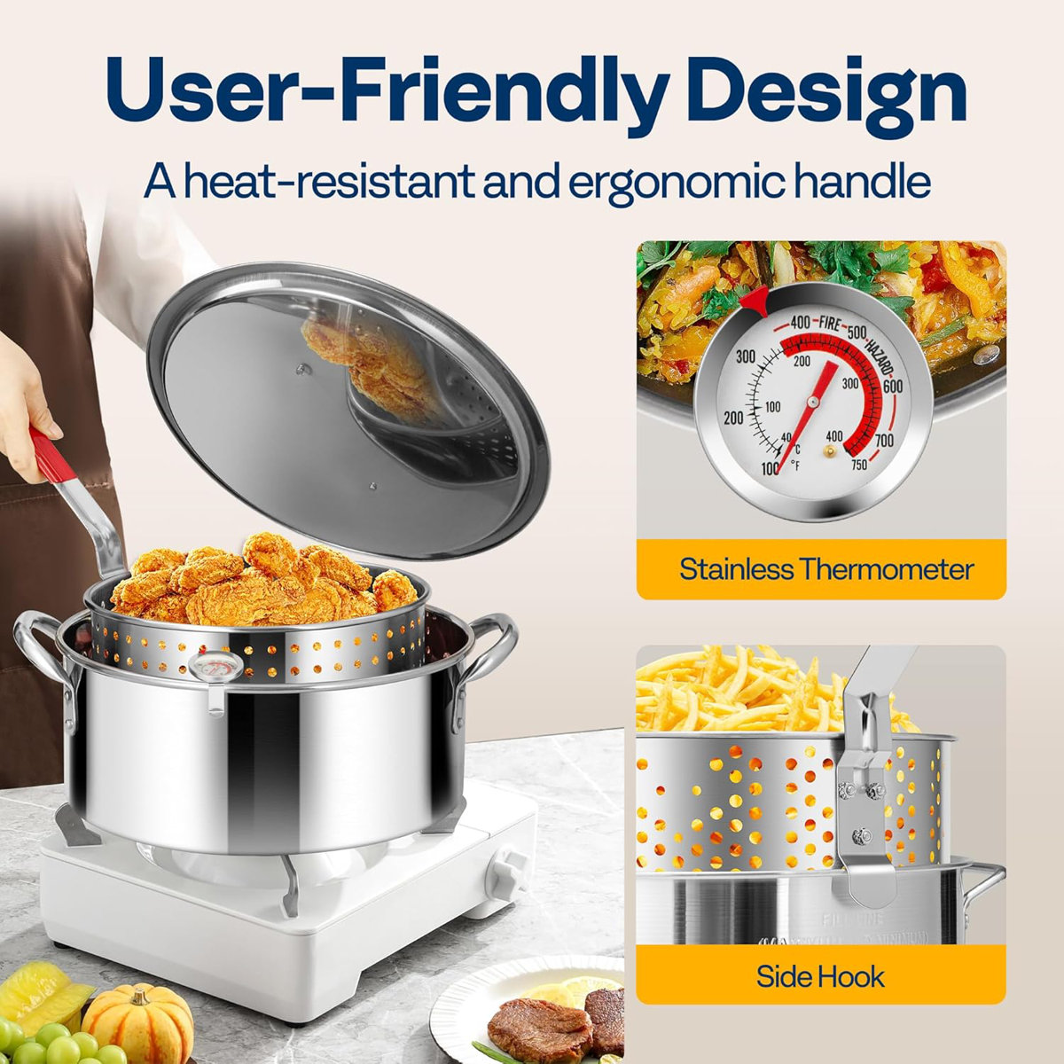 VIVOHOME 10Qt Stainless Steel Fish Fryer Pot With Thermometer And Lid ...