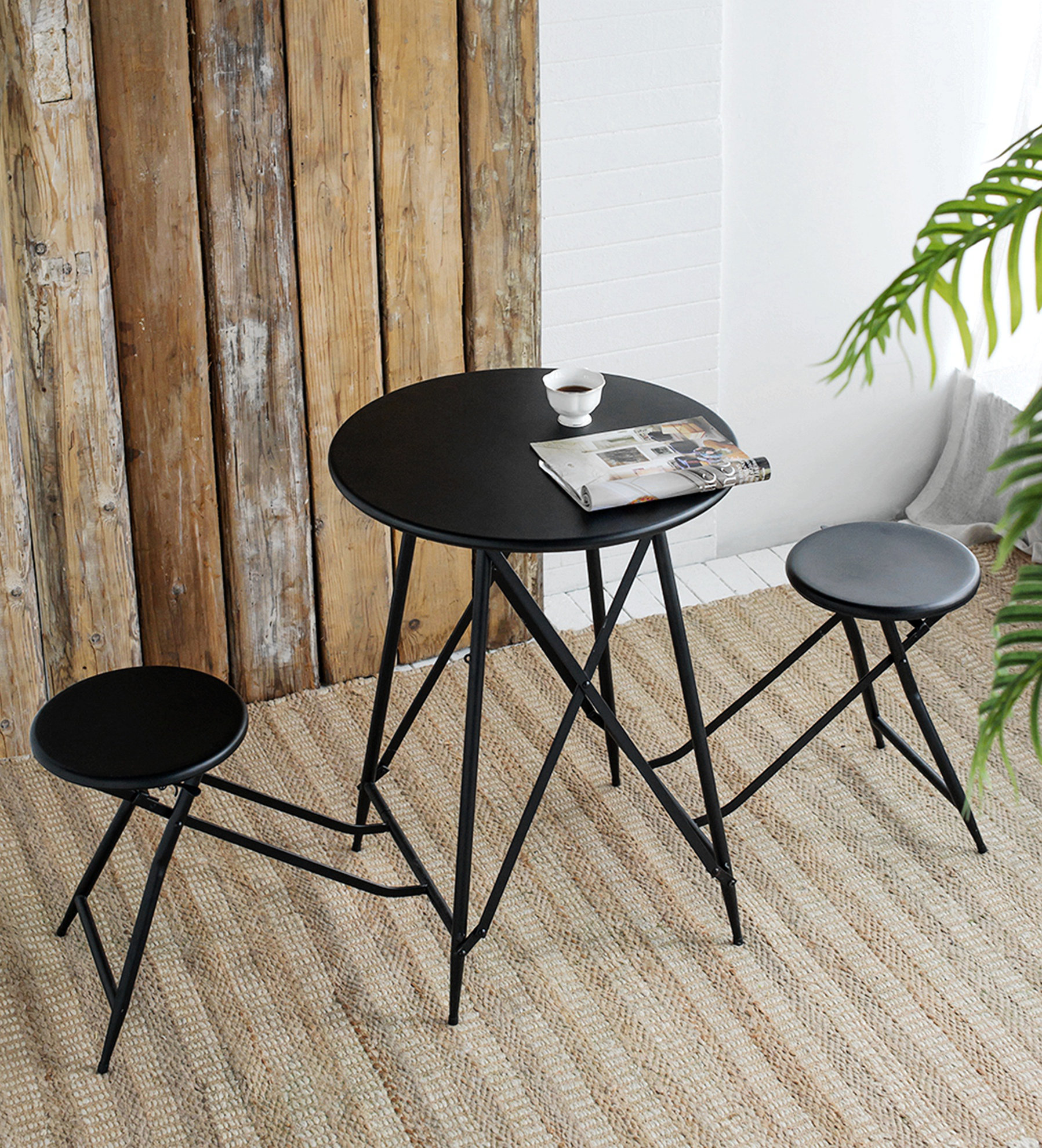 George Oliver Black Stowable Side Table And Two Seats | Wayfair