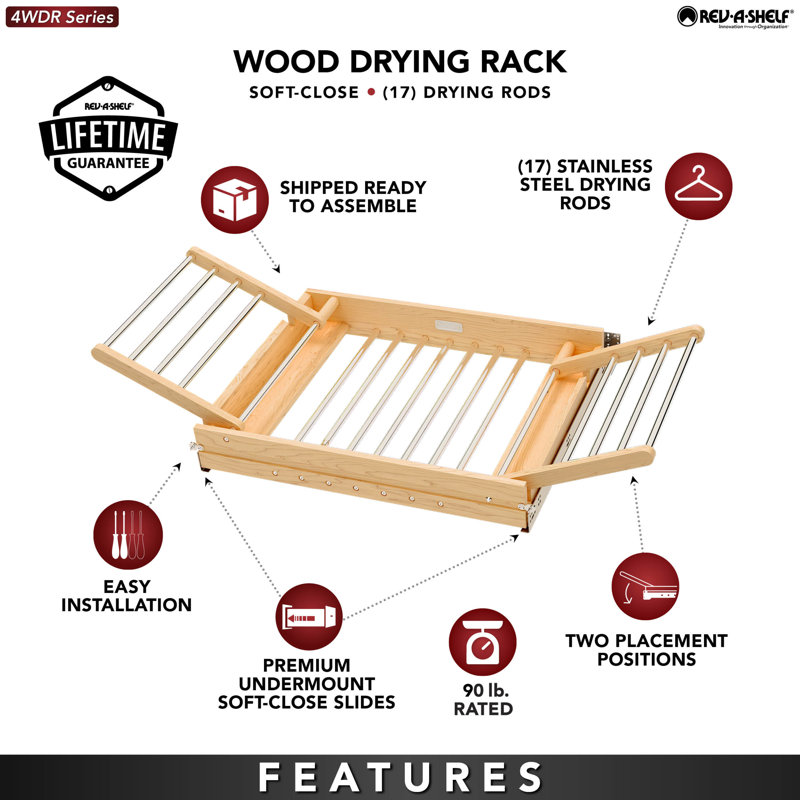Rev-A-Shelf Wood Drying Rack W/ BLUM Soft-Close Slides | Wayfair