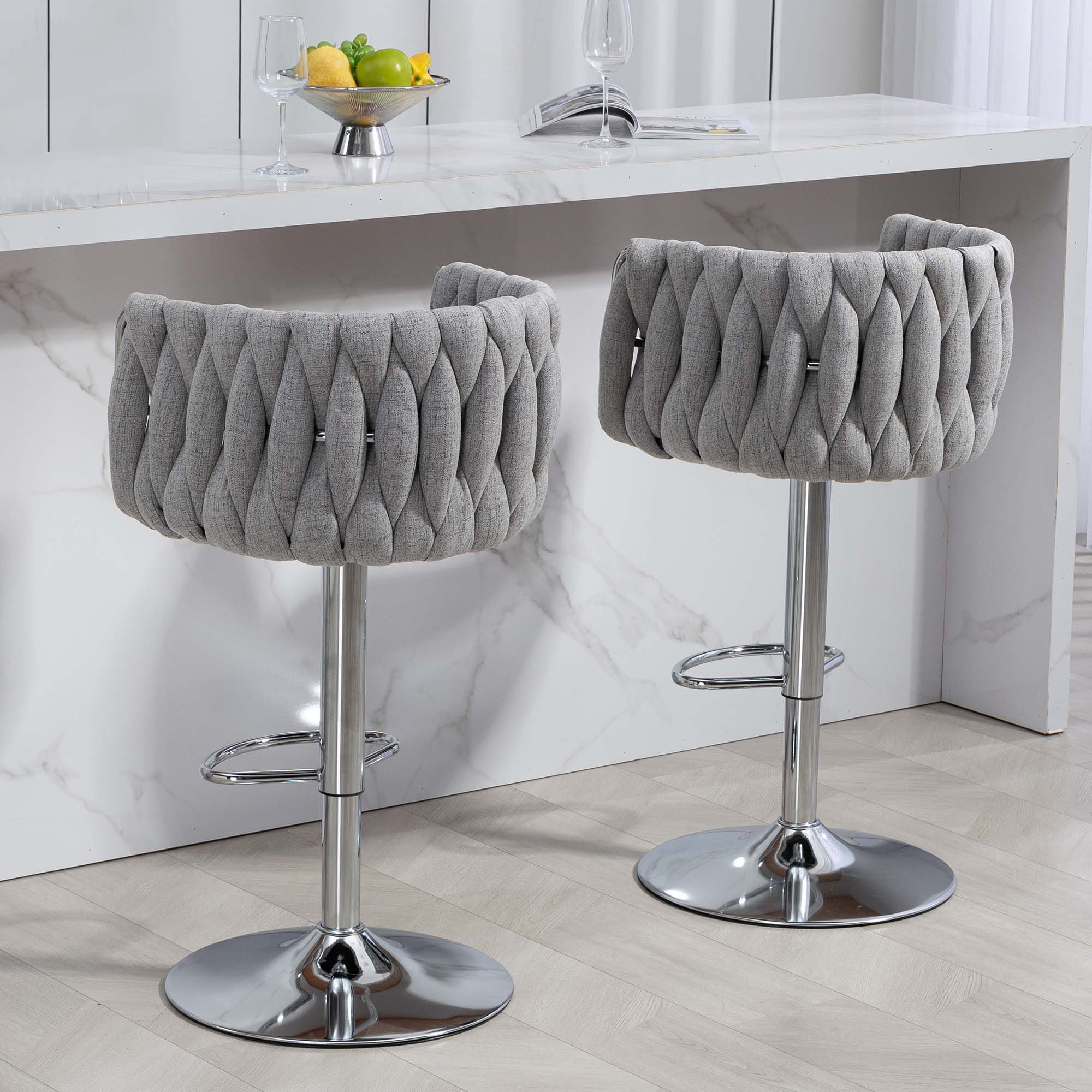 Everly Quinn 360° Fabric Cover Swivel Bar Stools Set of 2,Adjustable ...