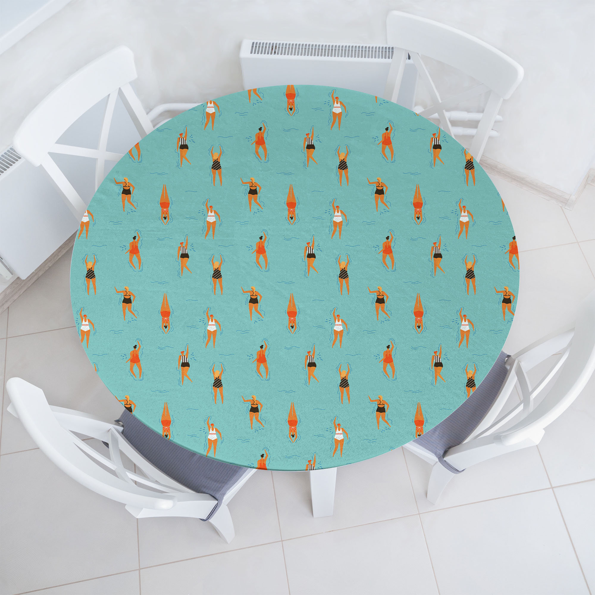 Highland Dunes Pool Party Fitted Round Tablecloth Diameter Seafoam ...