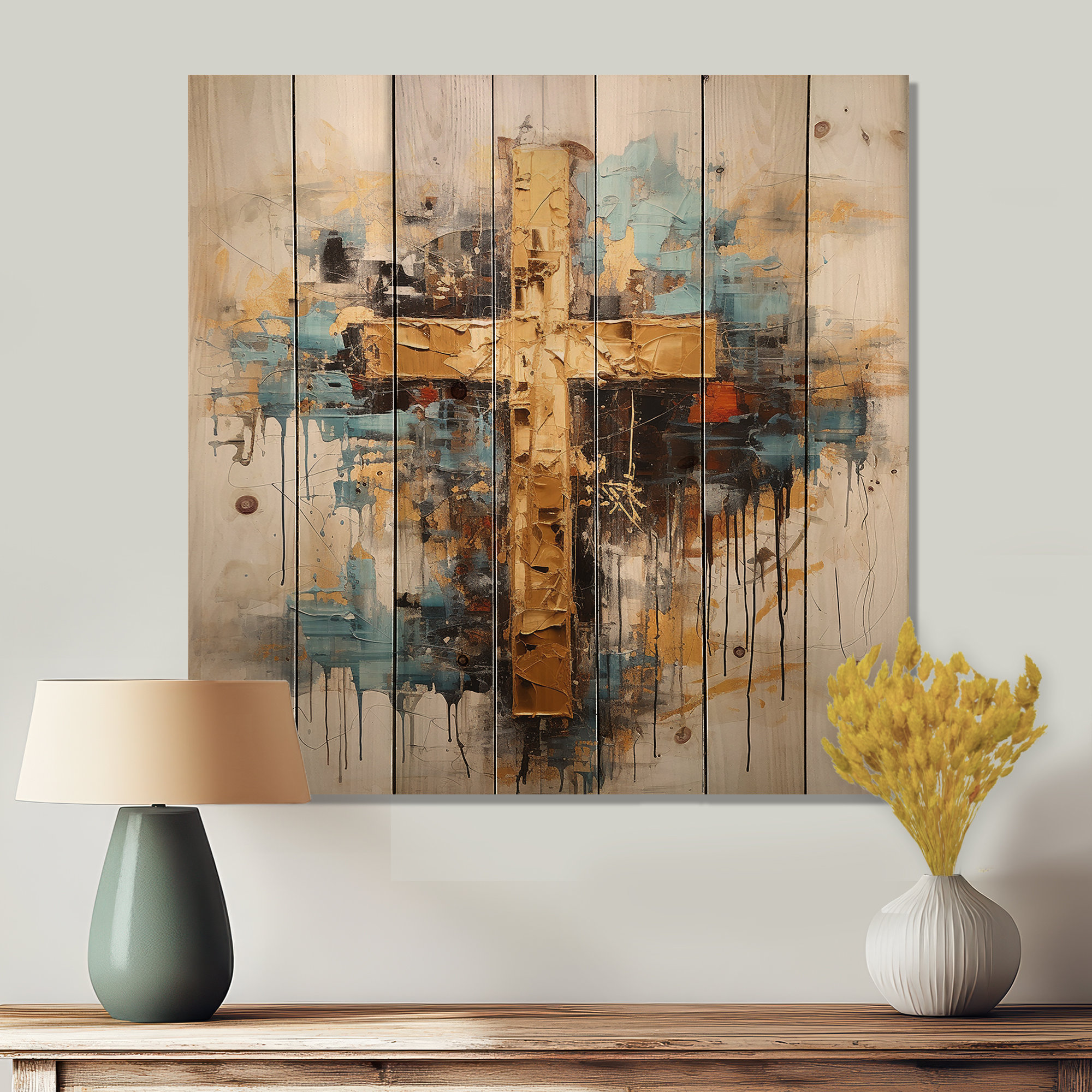 Design Art Divine Love Religious Cross III - Spiritual Wood Wall Decor ...