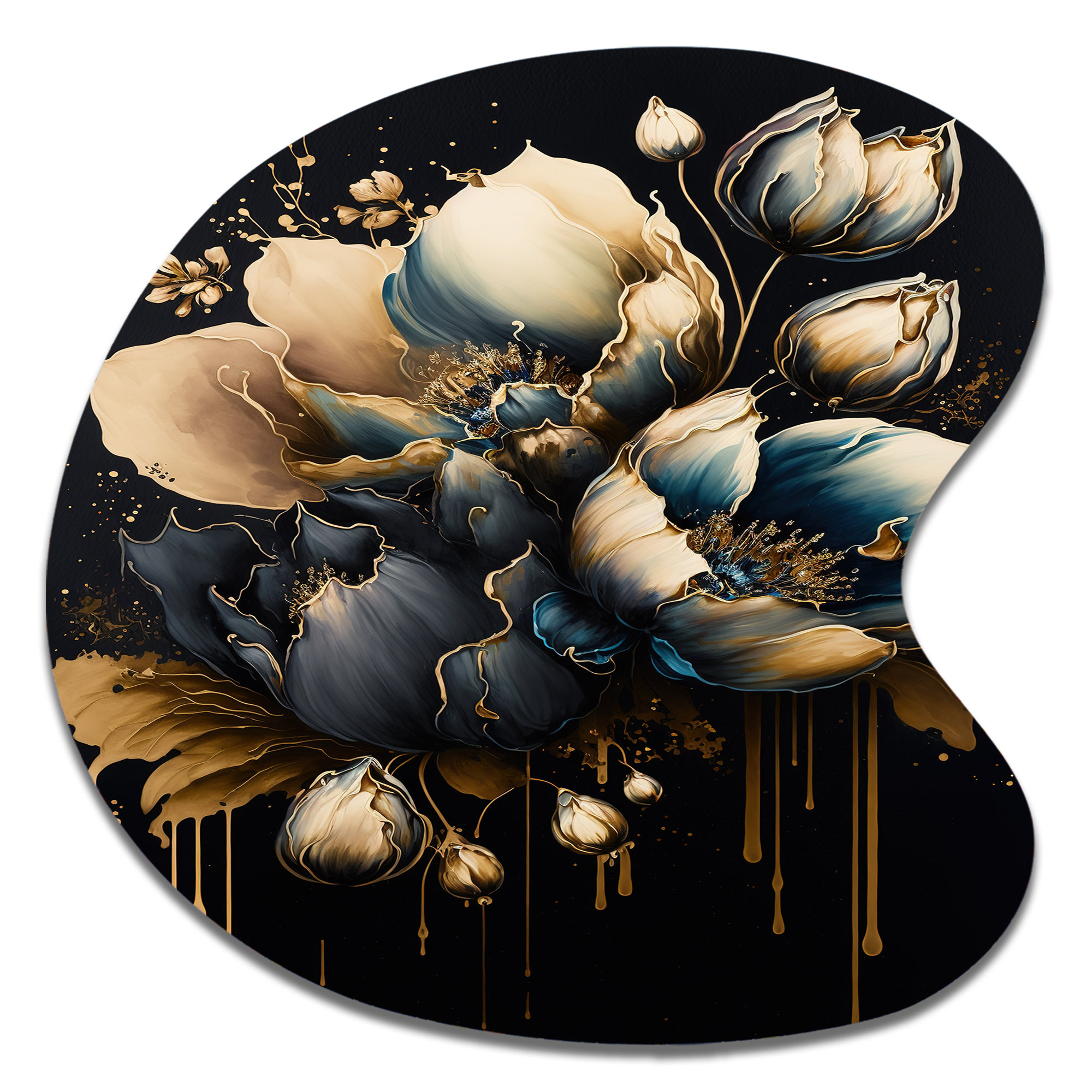 Design Art Blue And Gold Tulips II - Tulip Drop Shape Metal Wall ...