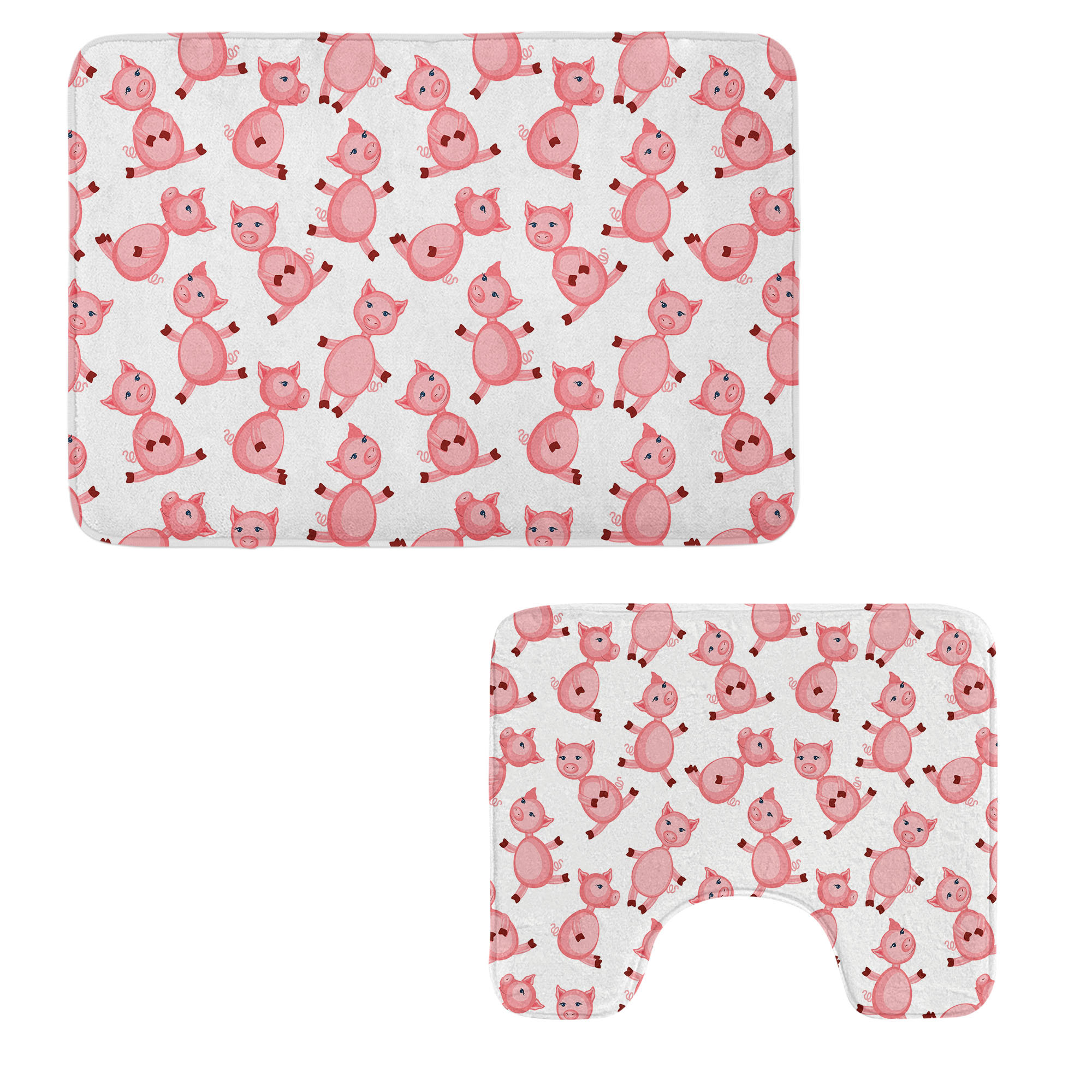 East Urban Home Pig Bathroom Rug Set 2 Pieces Rectangle & Contour Mats ...
