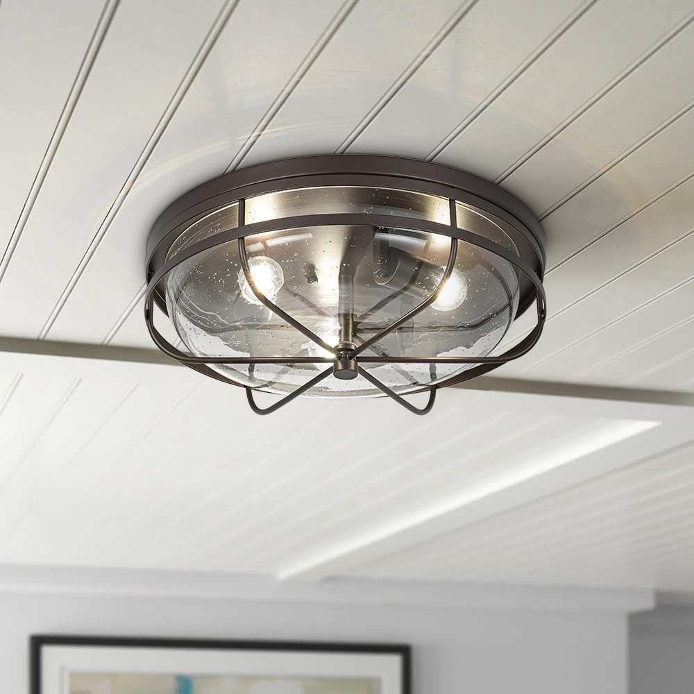 17 Stories 3 - Light Seeded Glass Cage Flush Mount | Wayfair
