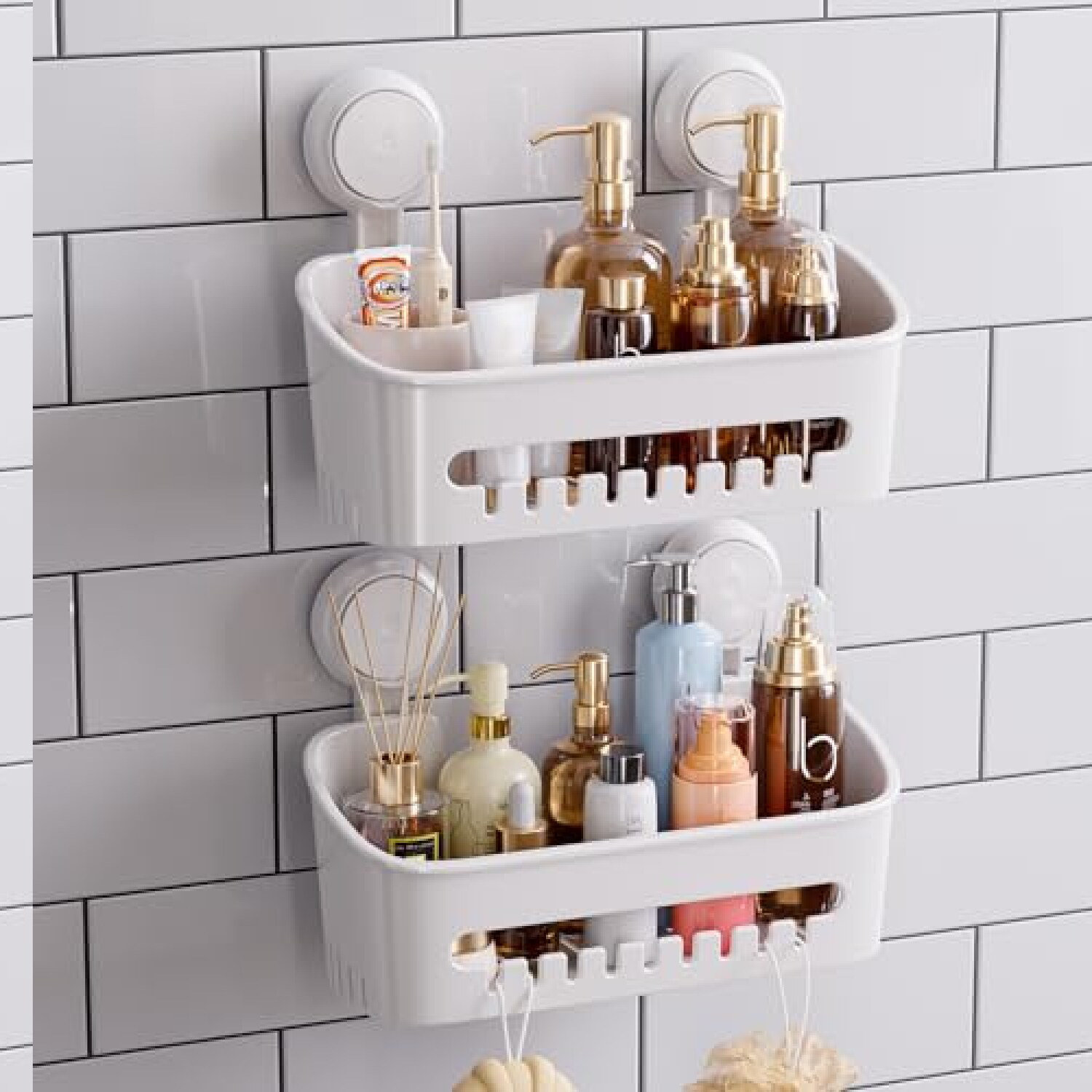 Rebrilliant AquaGrip Suction Shower Caddy - Wall Mounted Bath Organizer ...