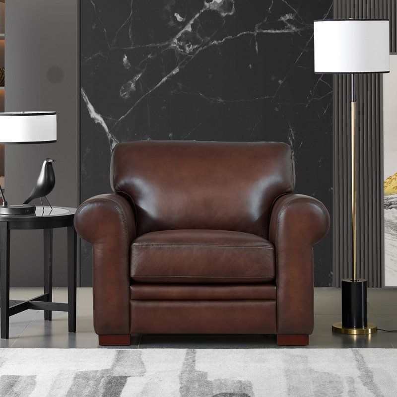 HYDELINE Brookfield Genuine Leather Top Grain Leather Club Chair ...