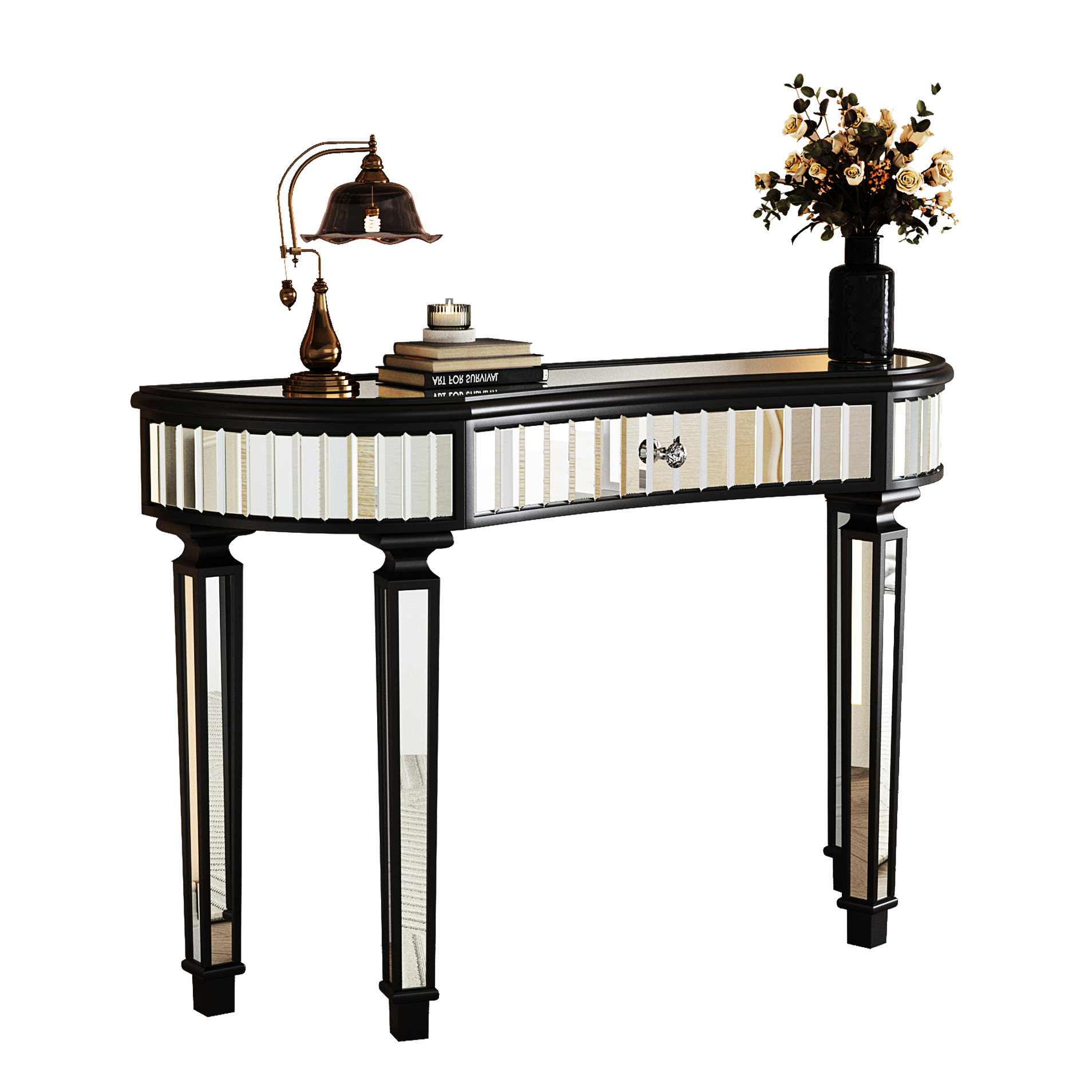 Latitude Run® 47" Mirrored Console Desk With Fluted Glass And Crystal ...
