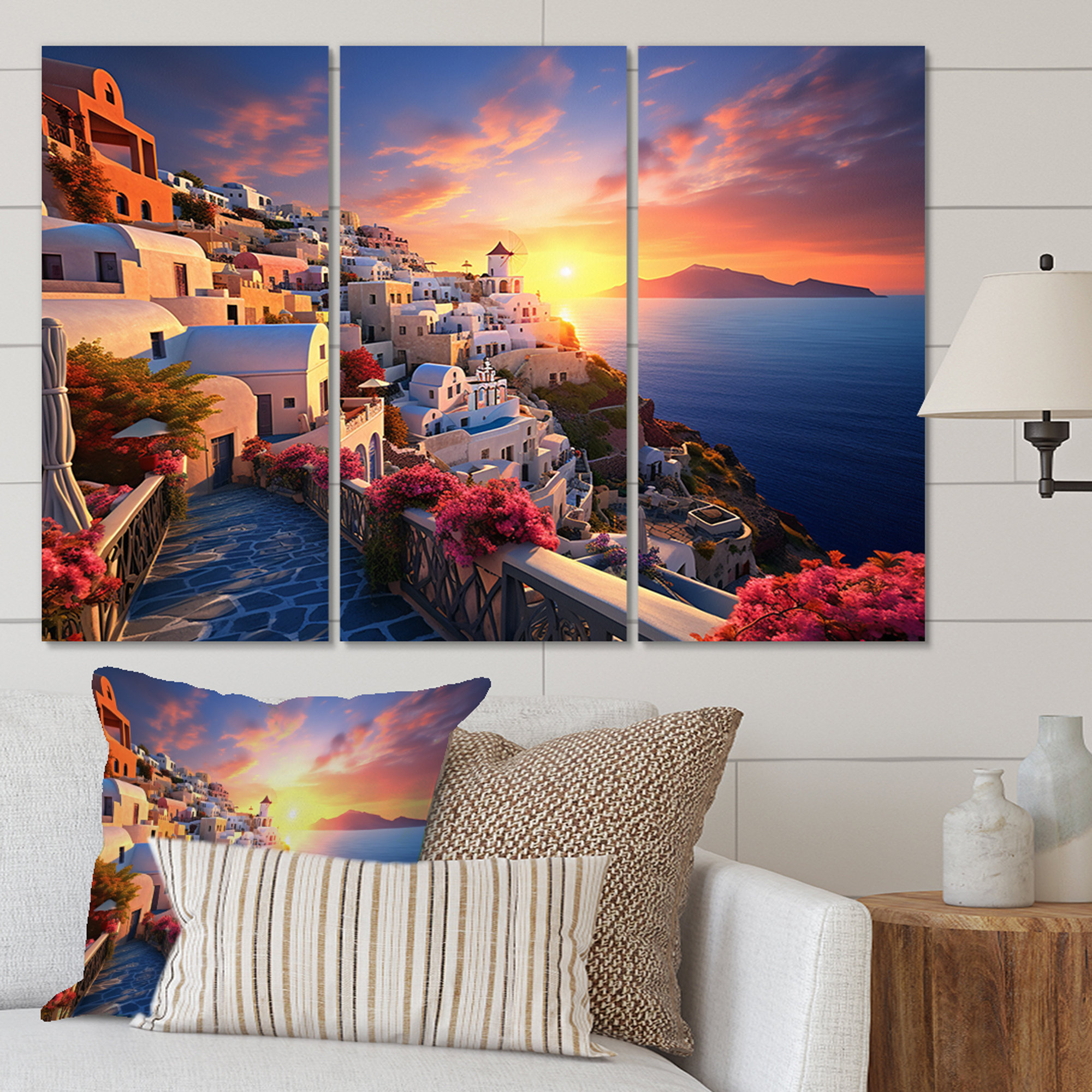 Highland Dunes Greece Oia Splendor III On Canvas 3 Pieces Print | Wayfair