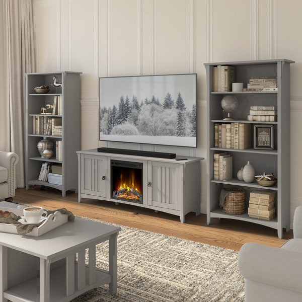 Red Barrel Studio® Cabot 60W Fireplace TV Stand with Bookcases Media ...