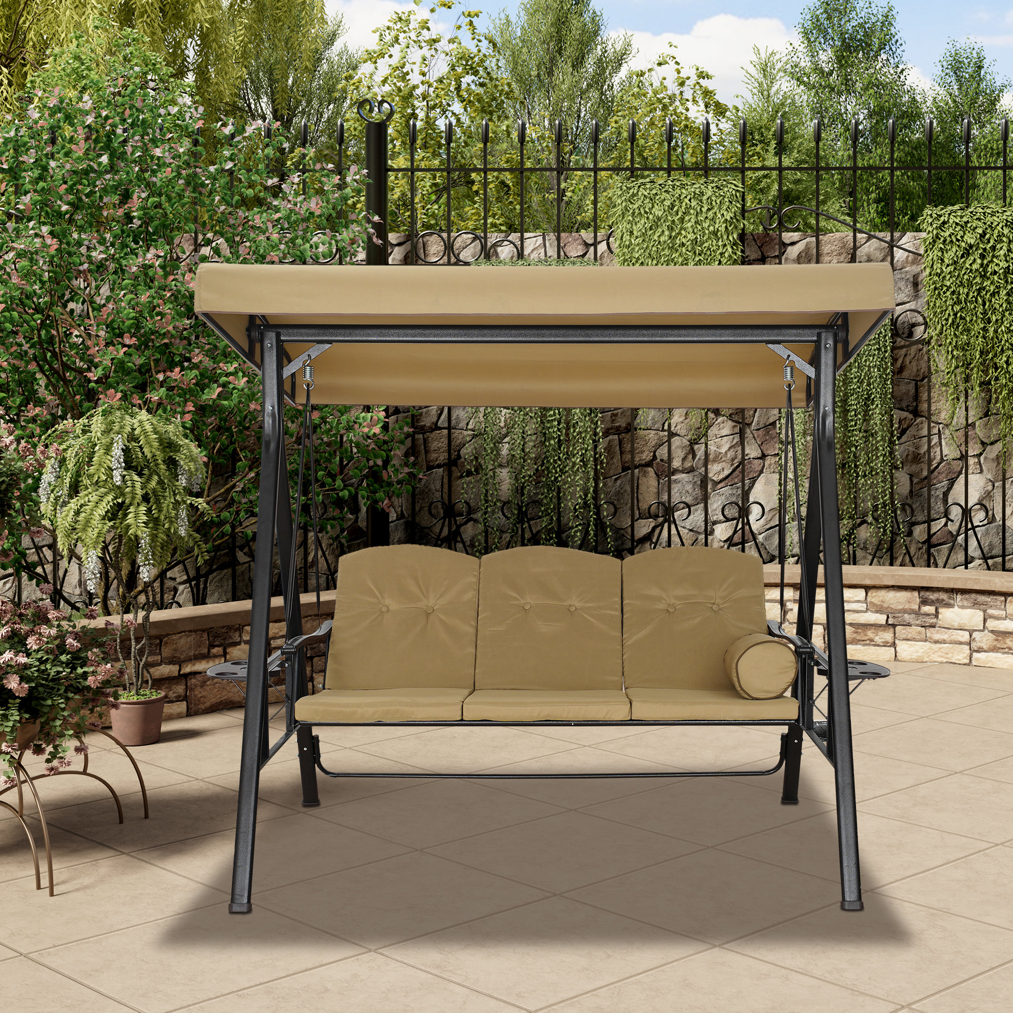 Arlmont & Co. 3-Person Porch Swing with Adjustable Canopy - Wayfair Canada