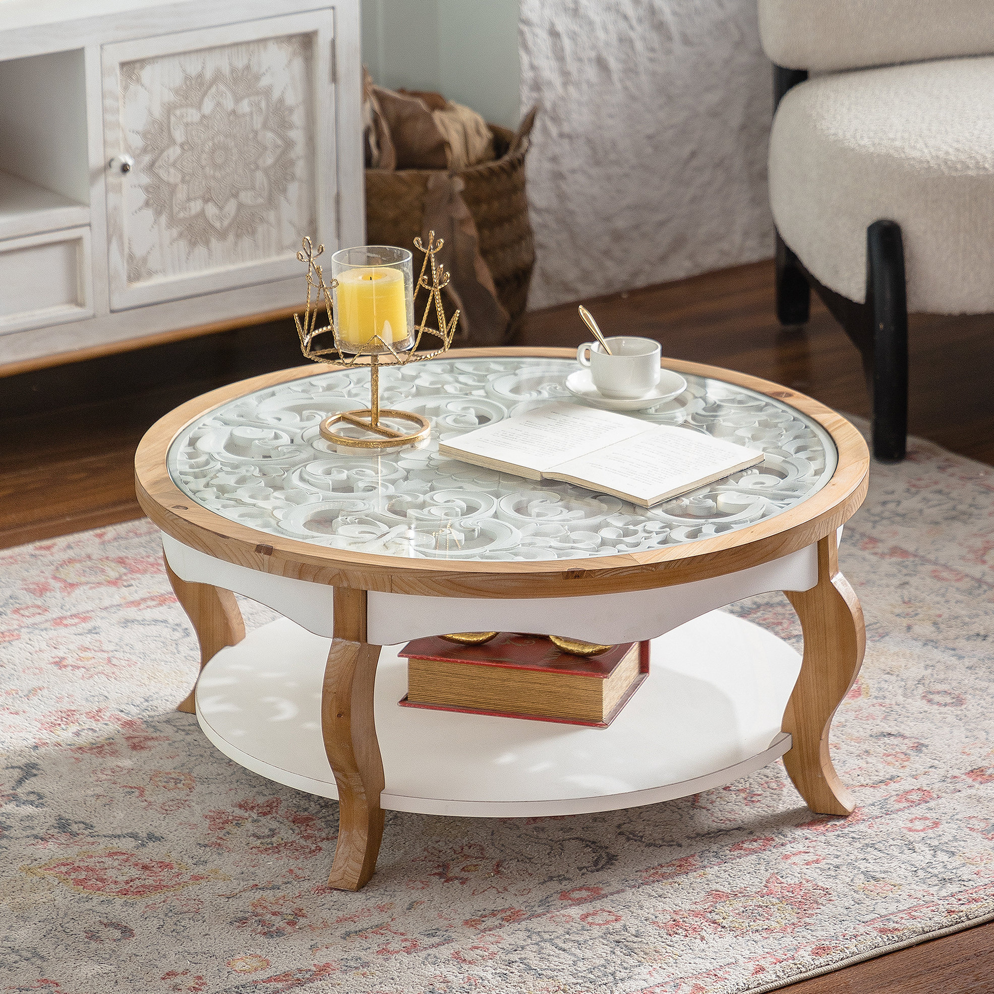 Latitude Run® Round Coffee Table, Circle Center Table With Curved Legs ...