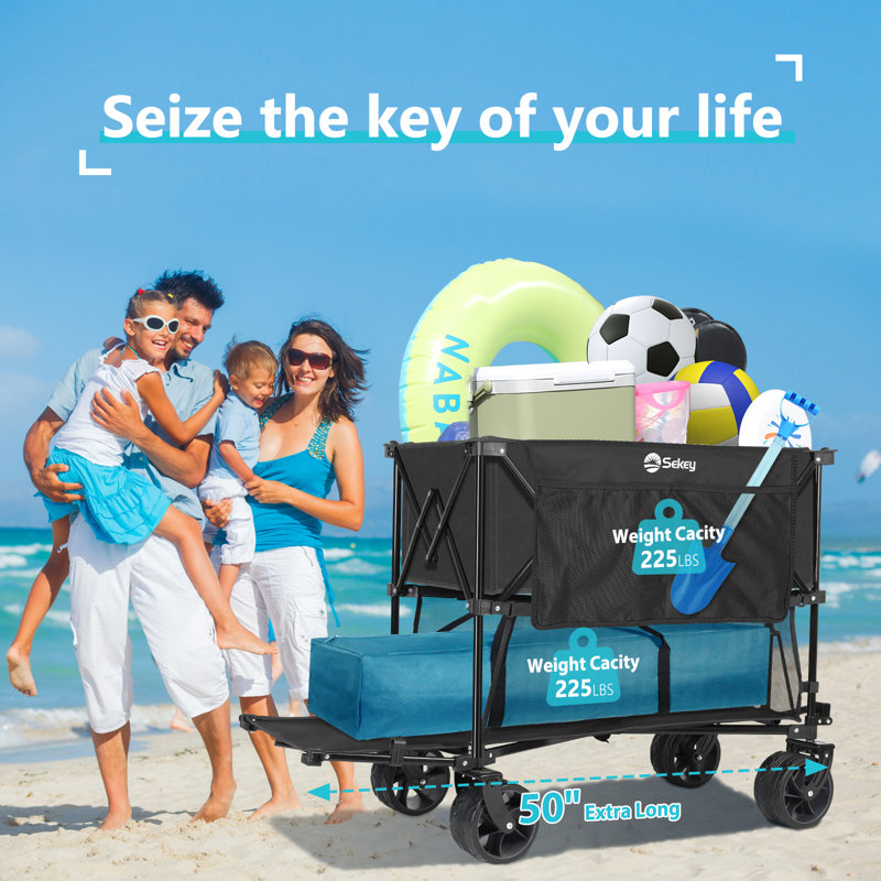 Sekey 450LBS Double Decker Collapsible Wagon Cart, 50"L Extra-Long ...