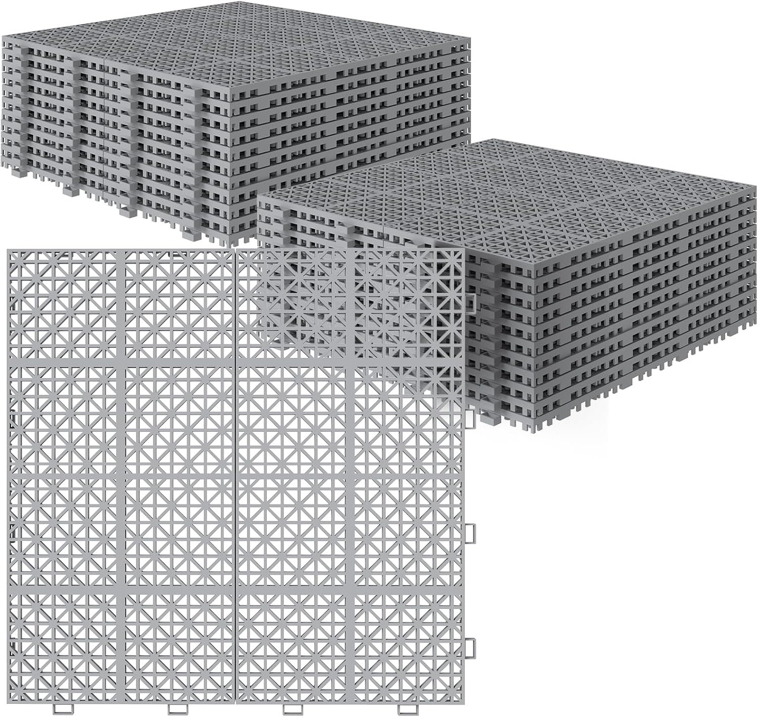 Awevsco 24PCS 12"X12" Plastic Interlocking Deck Tiles Rosette Pattern ...