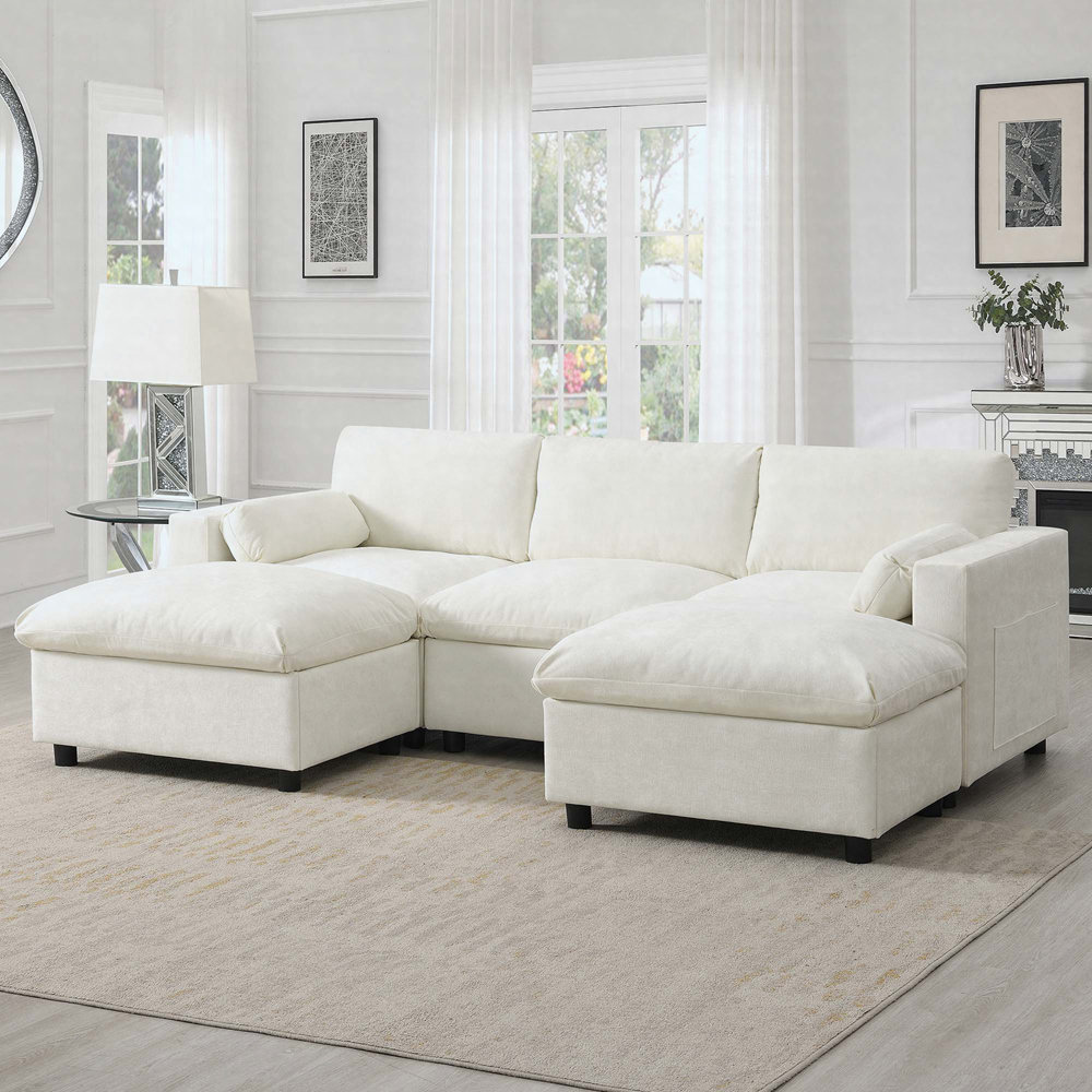 Latitude Run® 86.5" U-Shaped Sectional Sofa With Storage Pockets & 2 ...