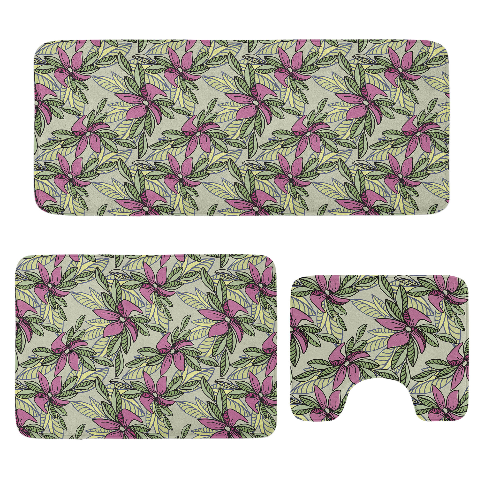 Dakota Fields Flower Bathroom Rug Set 3 Pieces U-Shape & Rectangle Mats ...