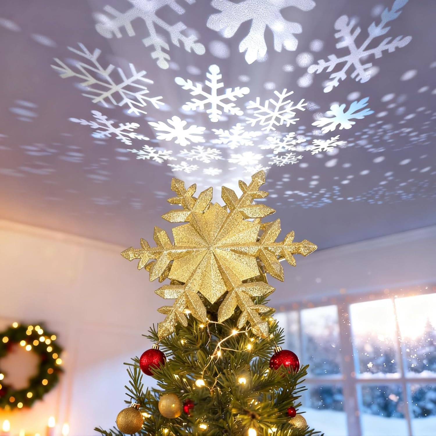The Holiday Aisle® Christmas Tree Topper Lighted with Snowflake ...