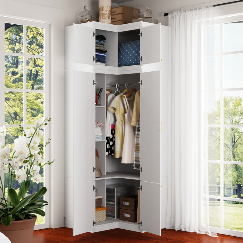 Latitude Run® L-Shaped Corner Wardrobe With Top Cabinet & Reviews | Wayfair