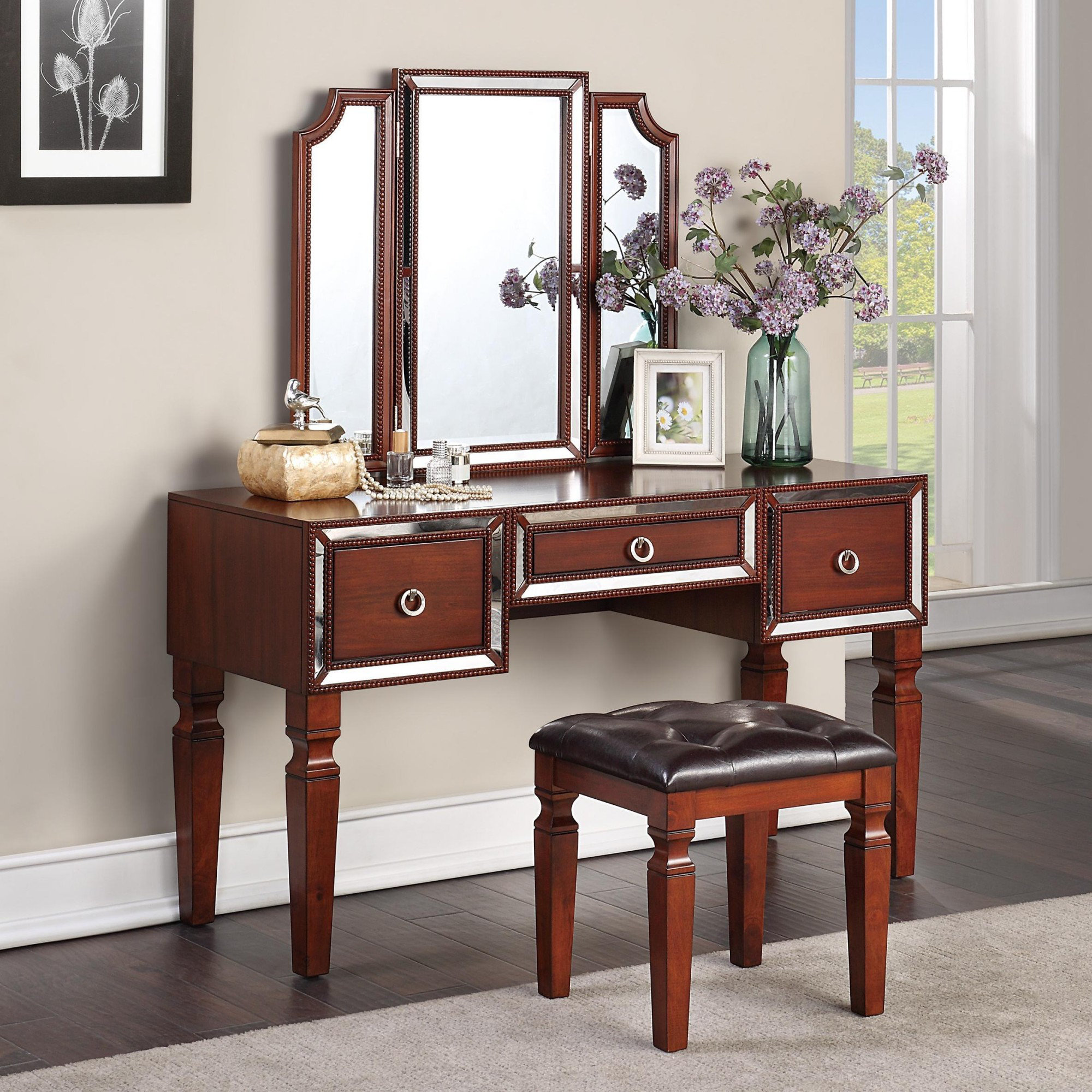 Rosdorf Park Luxurious Majestic Classic Vanity Set w Stool | Wayfair