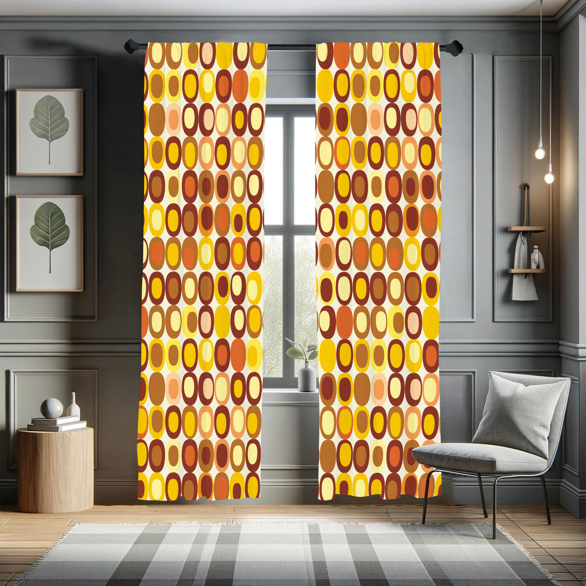 East Urban Home Mid Century Curtains, Design Retro Square | Wayfair