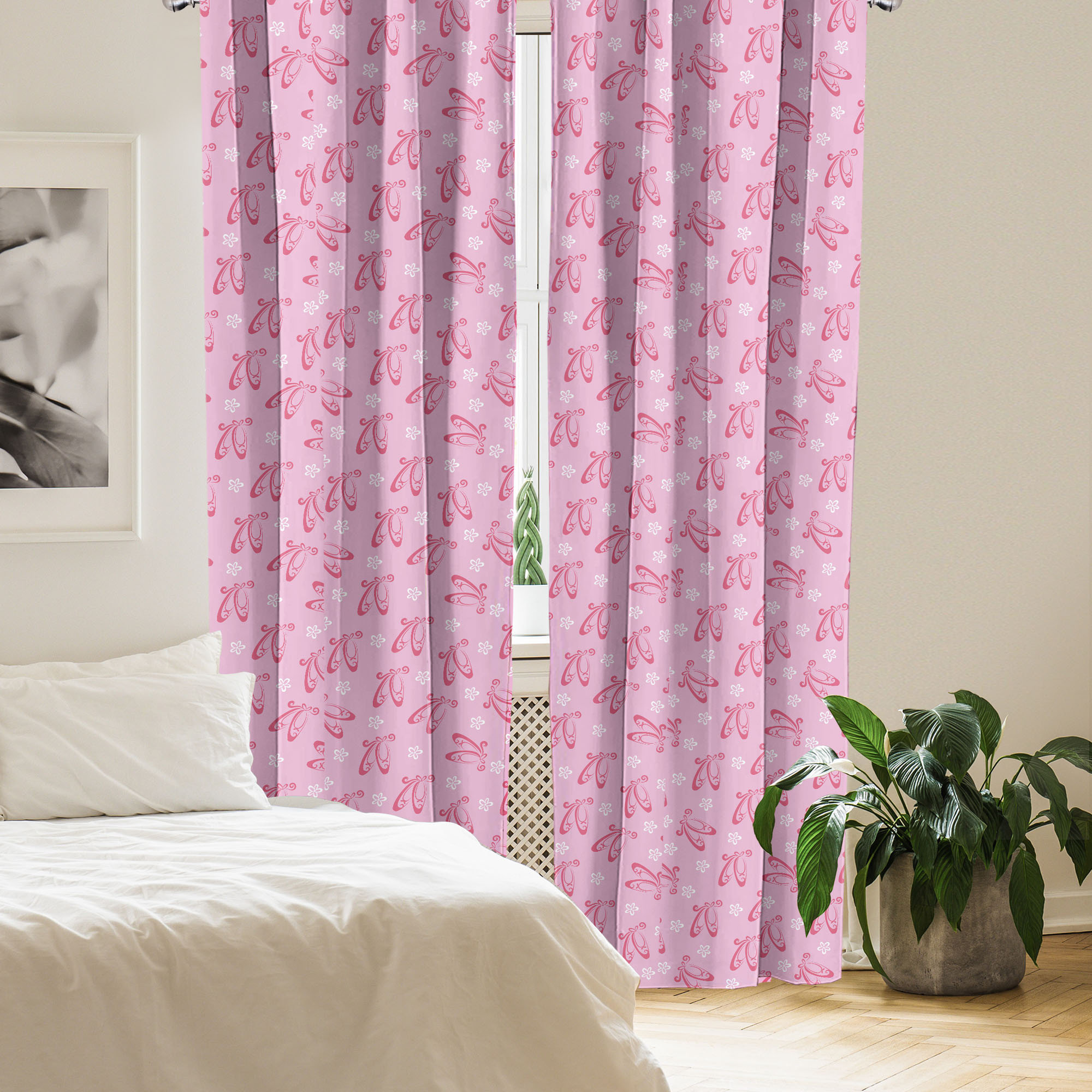 East Urban Home Ballet 4-Panel Curtains, Pointe Shoes with Flowers Pink ...