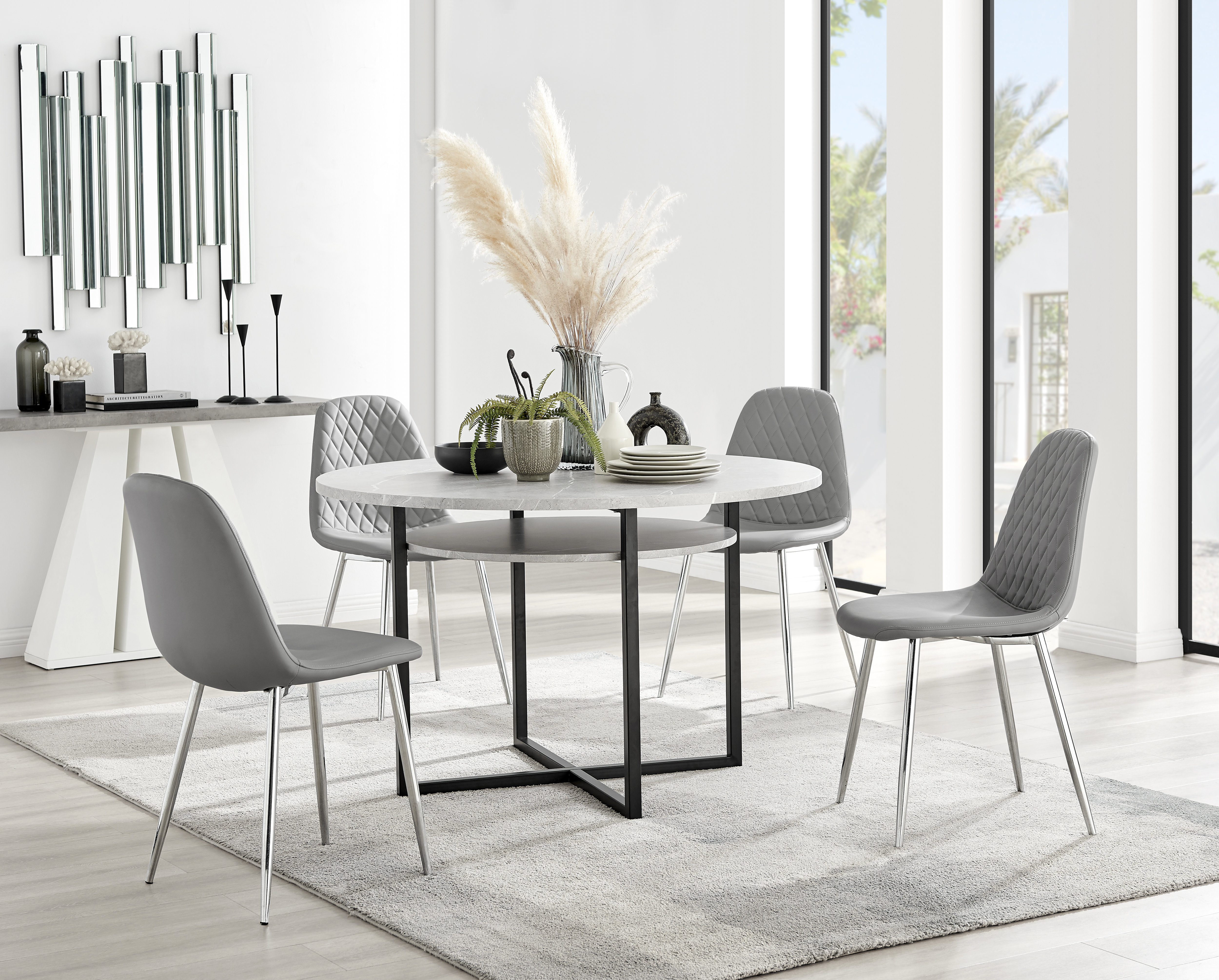 Canora Grey Round Wood Veneer & Matte Black Dining Table With Storage ...