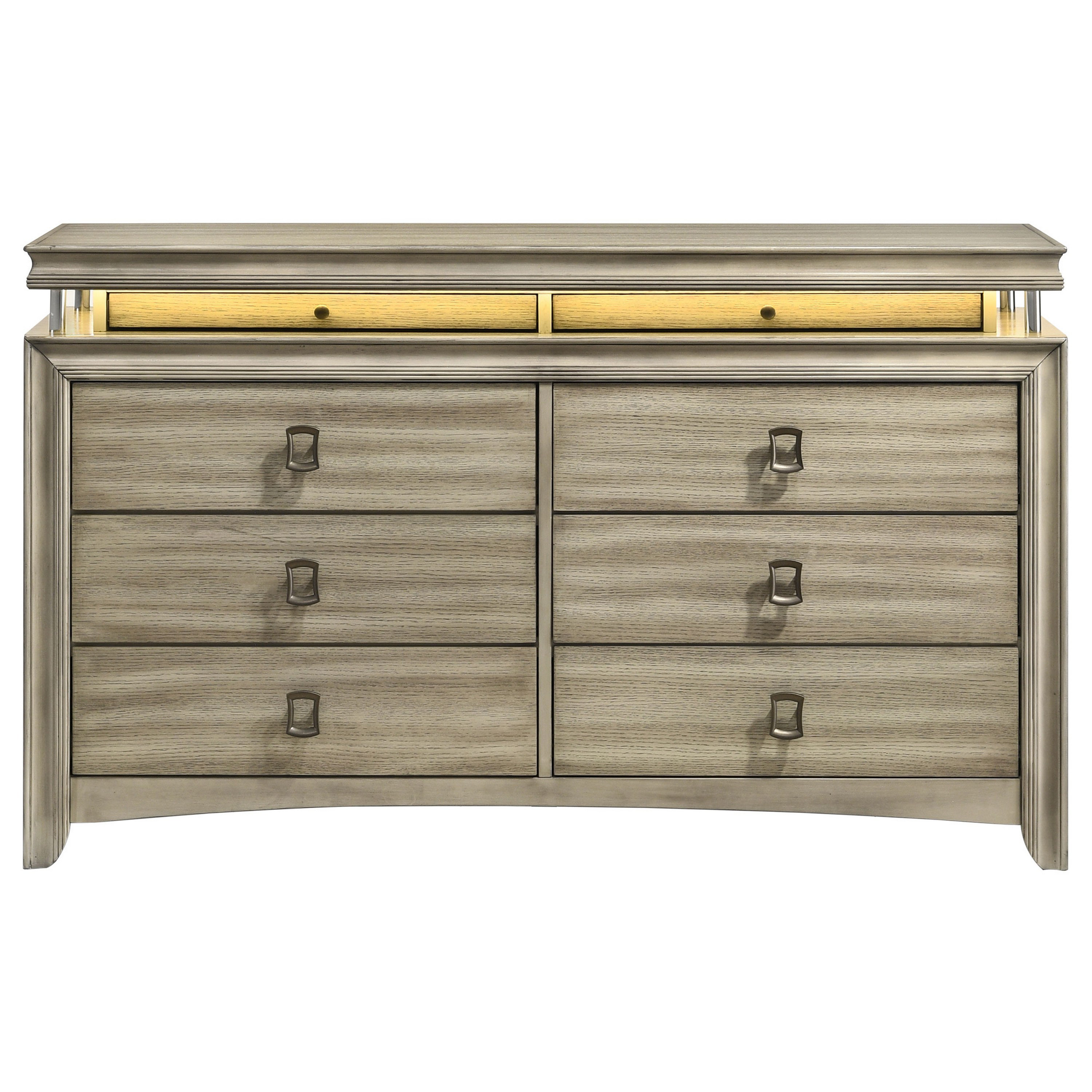 Benjara Sele Dresser, 8 Drawers, LED Lighting, Touch Switch, Rustic ...