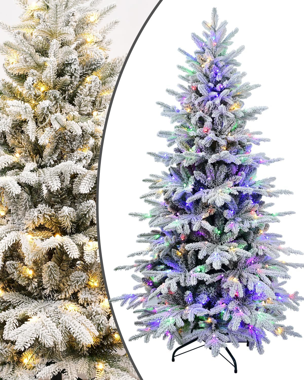 The Holiday Aisle® Pre-Lit Flocked Christmas Tree - Artificial Snow Frosted Christmas Trees With ...