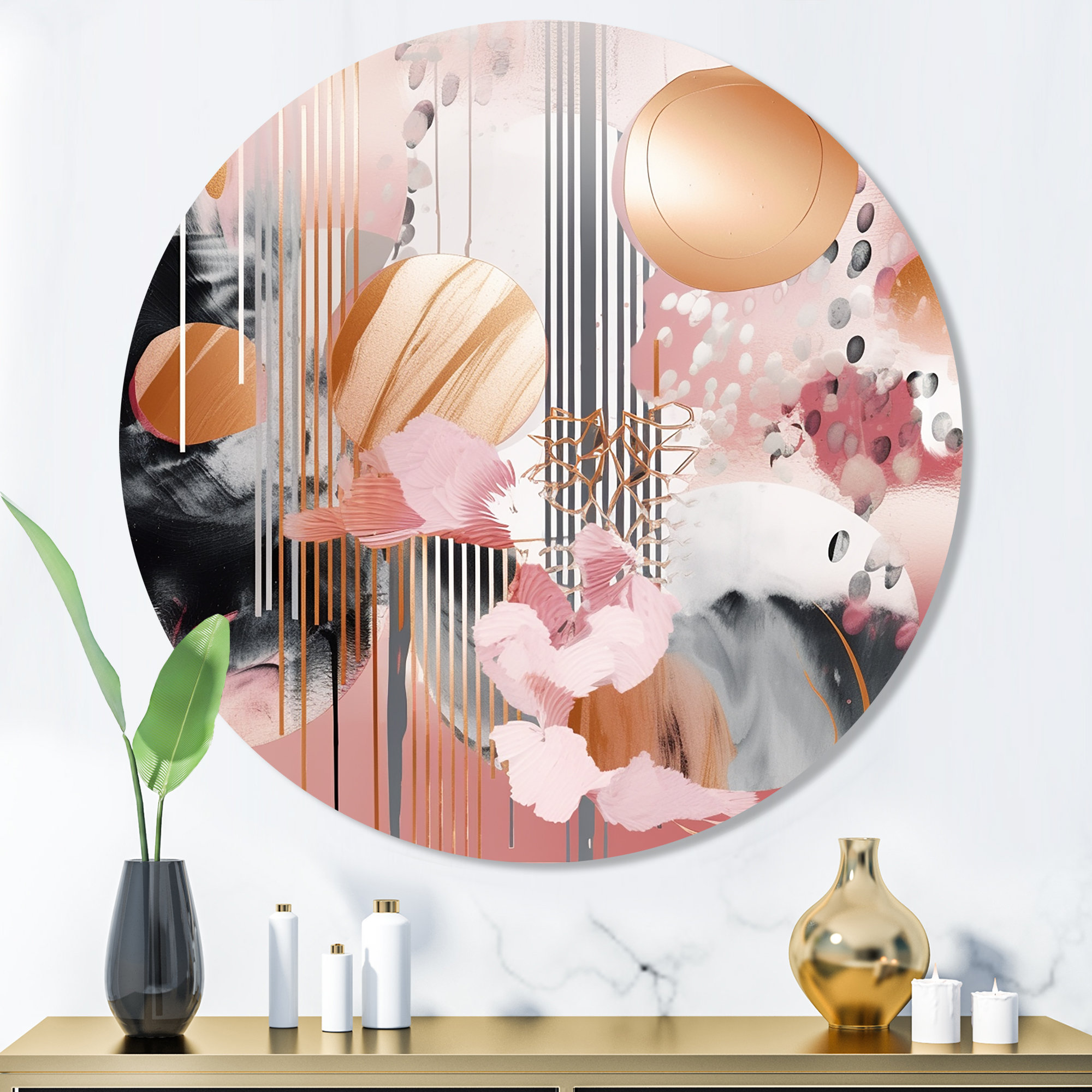 Mercer41 Pink Gold Lines Scenery III - Abstract Modern Shapes ...