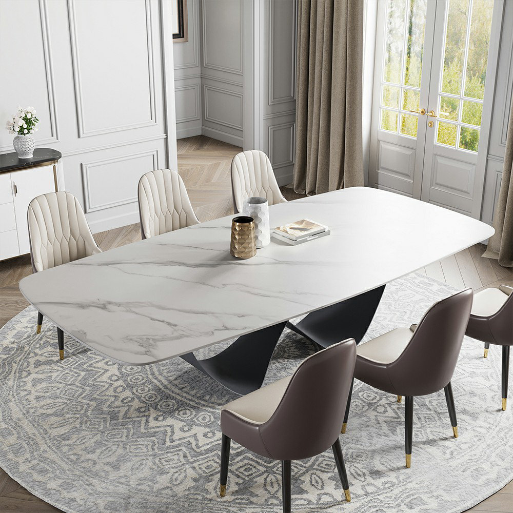Orren Ellis Modern White Rectangular Sintered Stone Dining Table with ...