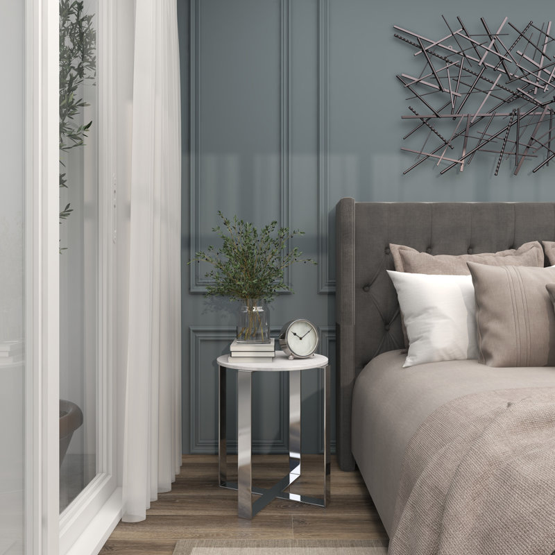 Brayden Studio® Marble Side End Accent Table with Silver Metal Legs ...