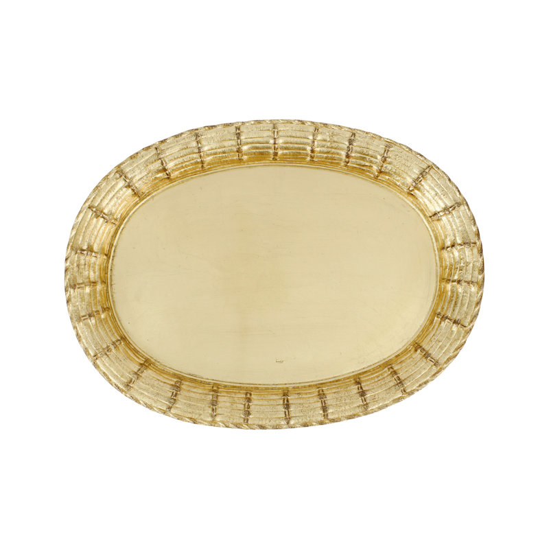 VIETRI Florentine Wooden Accessories Gold Basketweave Large Oval Tray ...
