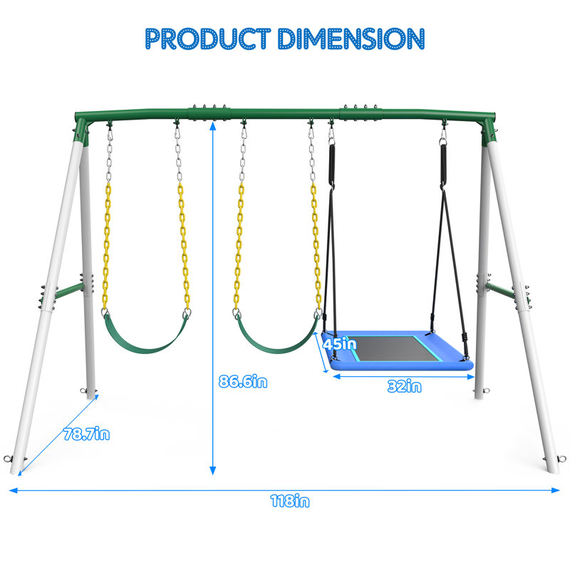 Klo Kick Swing Set with 3 Swings | Wayfair