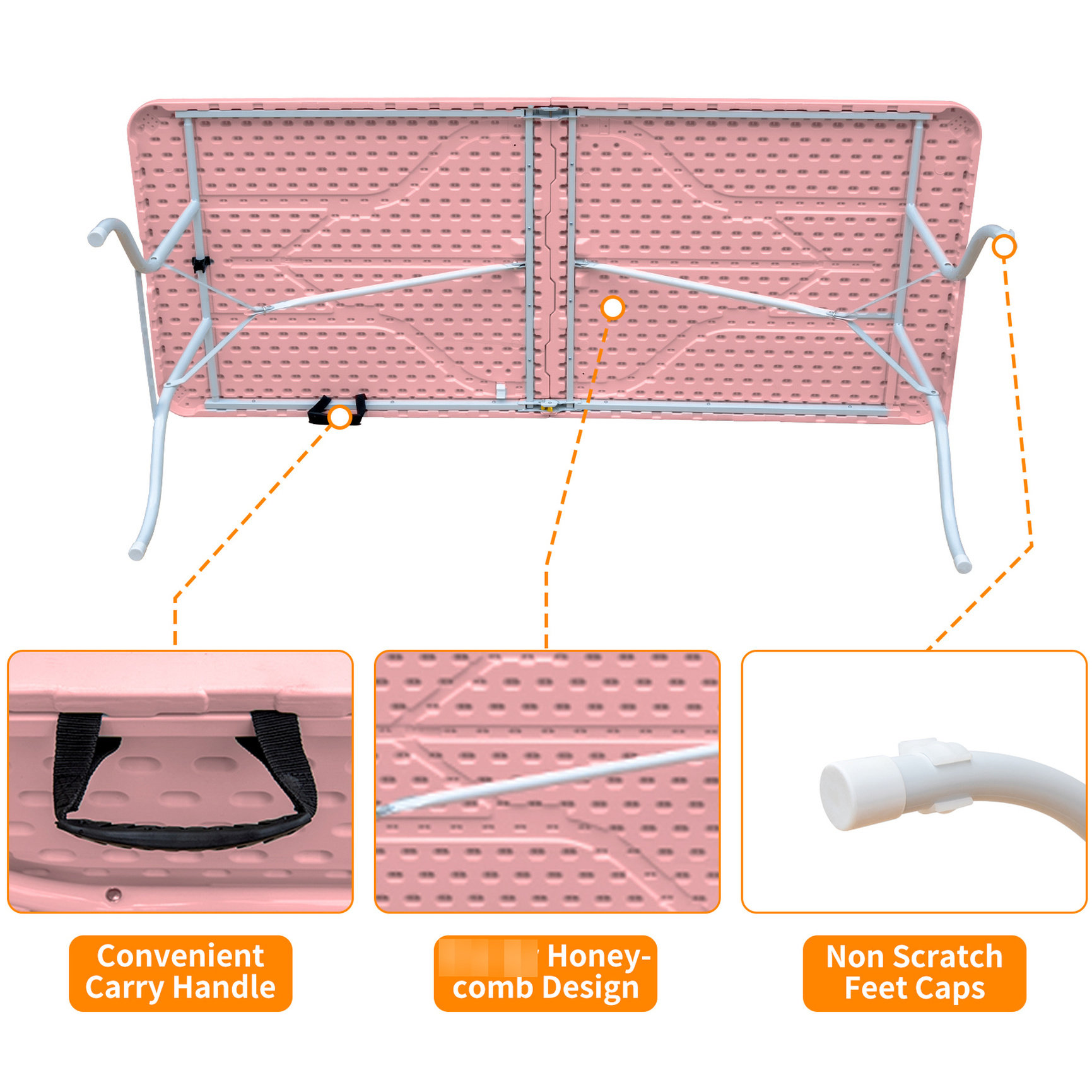 Arlmont & Co. 6ft Pink Portable Folding Table For Gardens - Camping ...