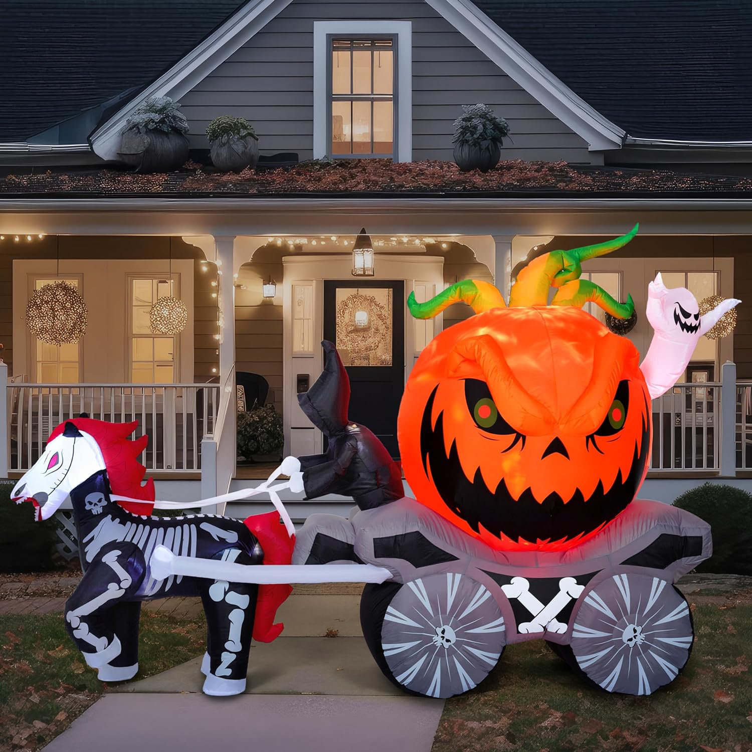 The Holiday Aisle® 8 Ft Long Halloween Inflatable Carriage With Build ...