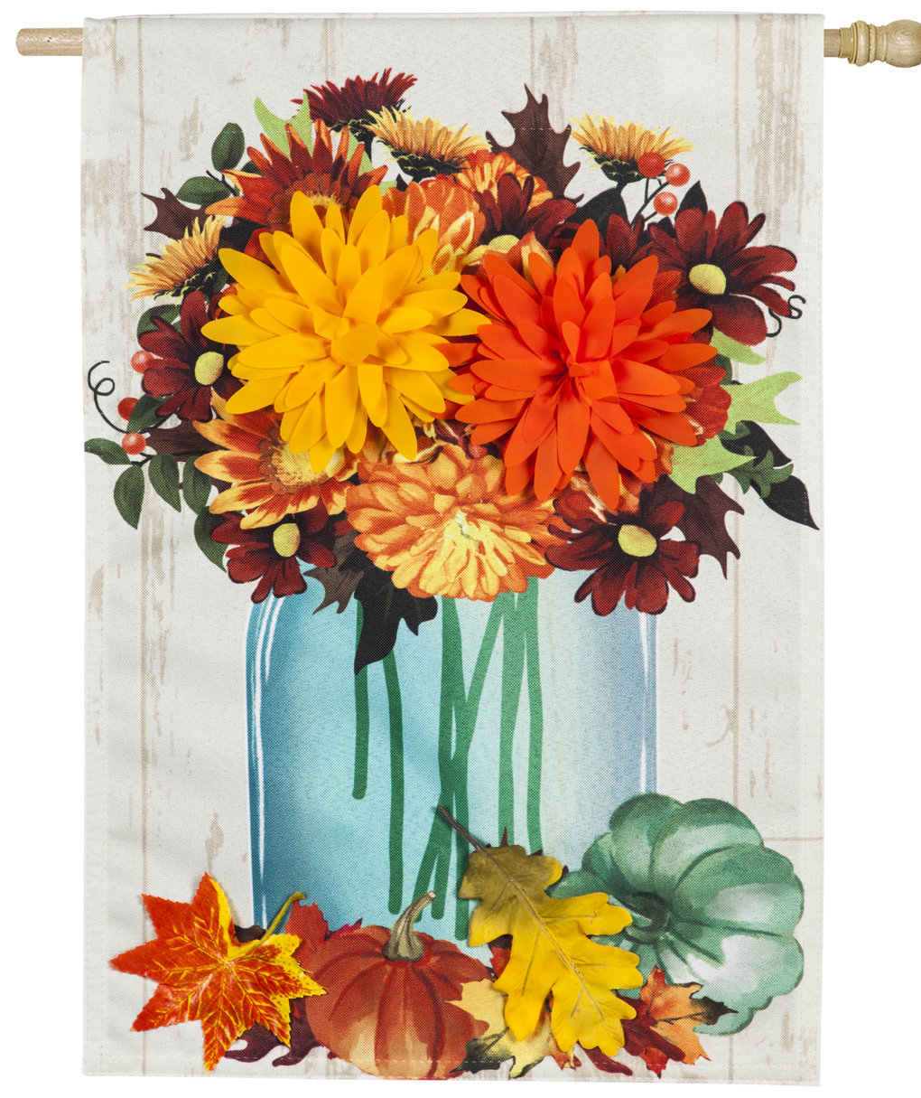 Evergreen Flag & Garden Mums Floral Mason Jar House 2-Sided Linen 44 x ...