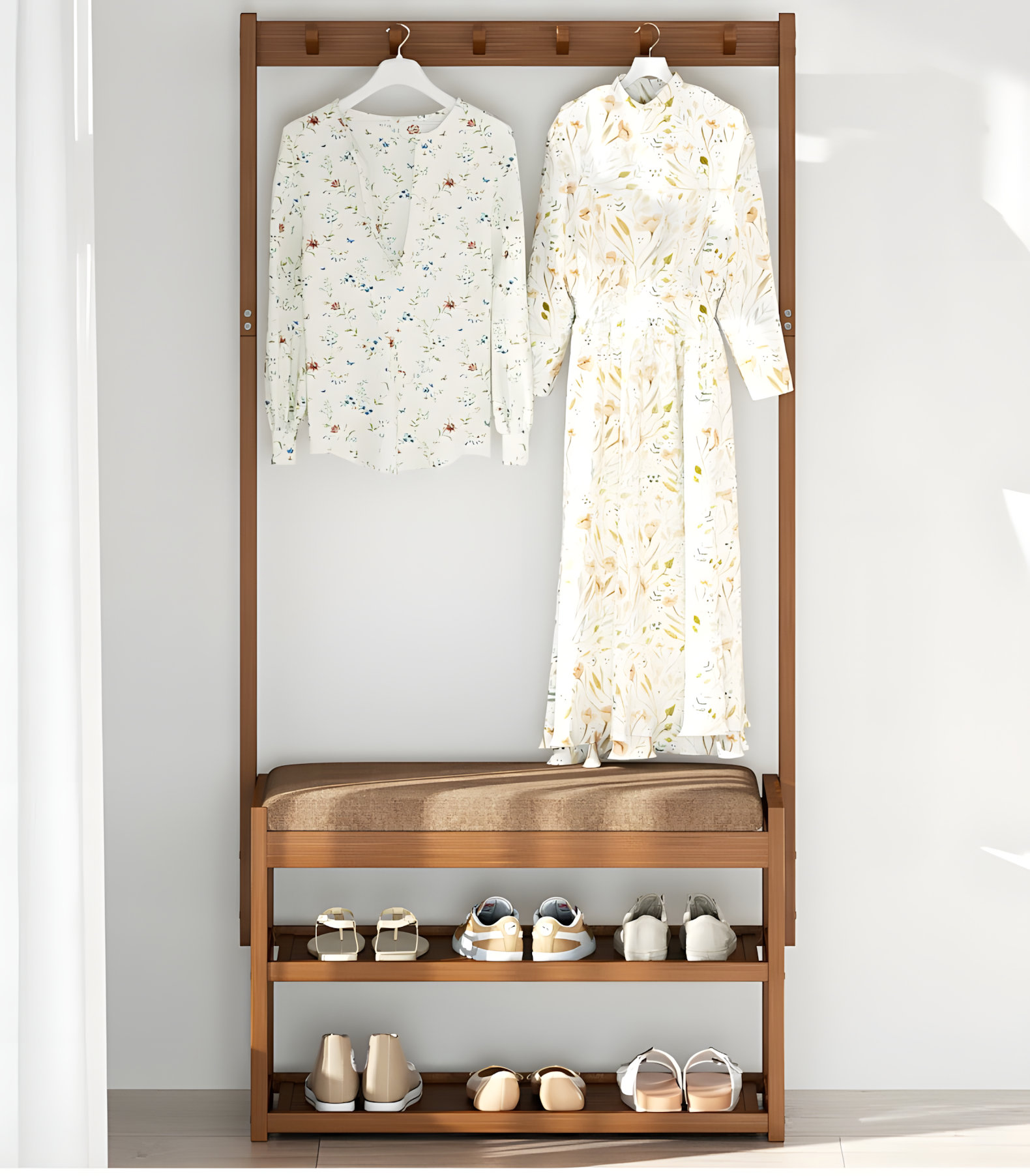 Ebern Designs Solid Wood Entryway Bench With Shoe Storage And Coat ...