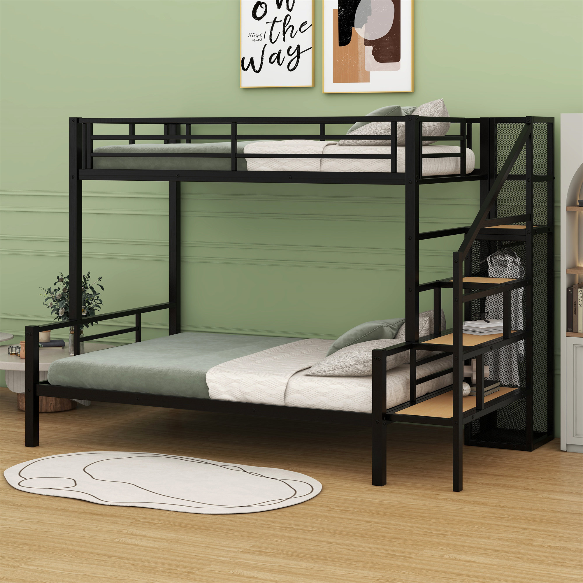 Mason & Marbles Metal Bunk Bed With Storage Staircase And Open Wardrobe ...