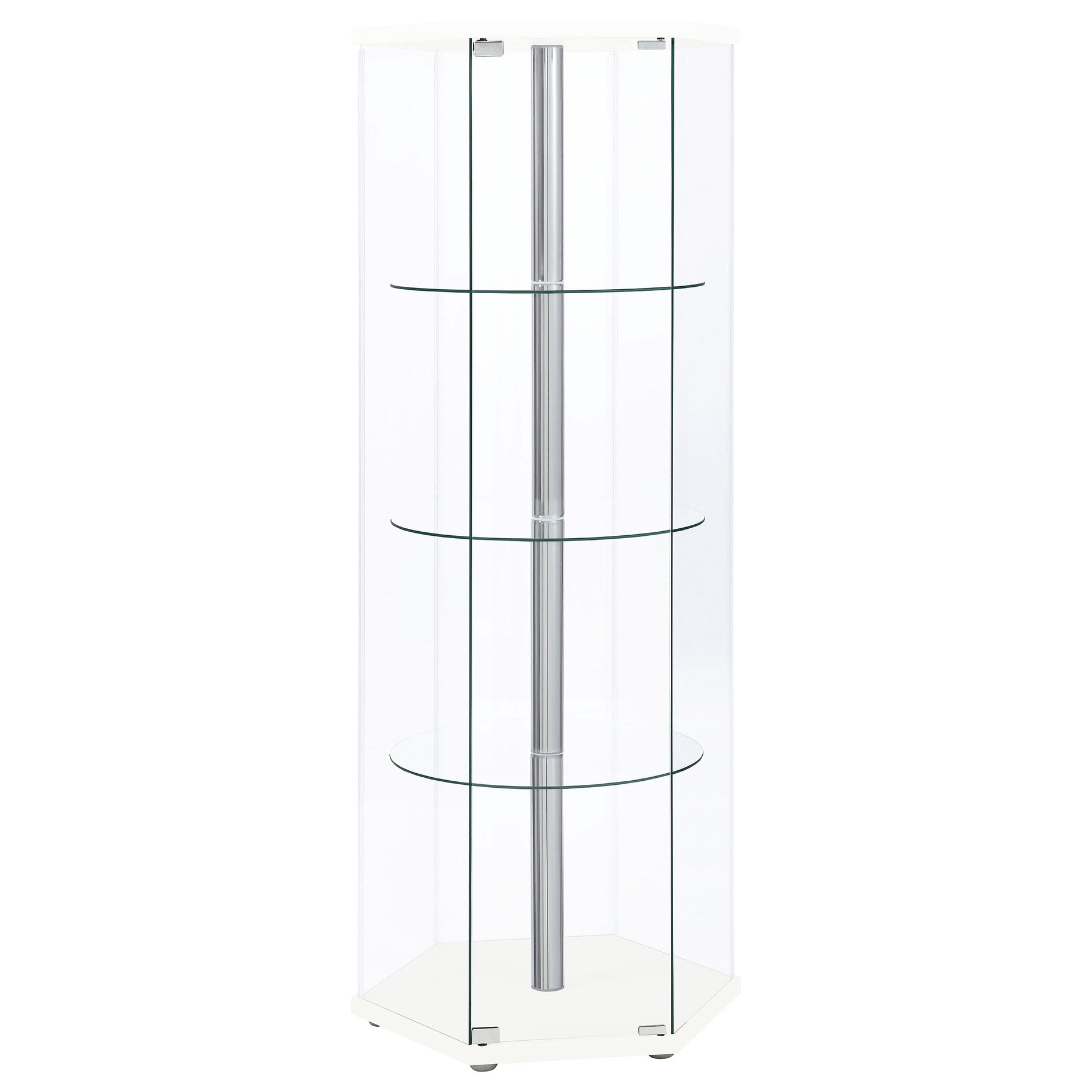 Latitude Run® Hexagonal Clear Glass Four - Shelf White Cabinet For A ...