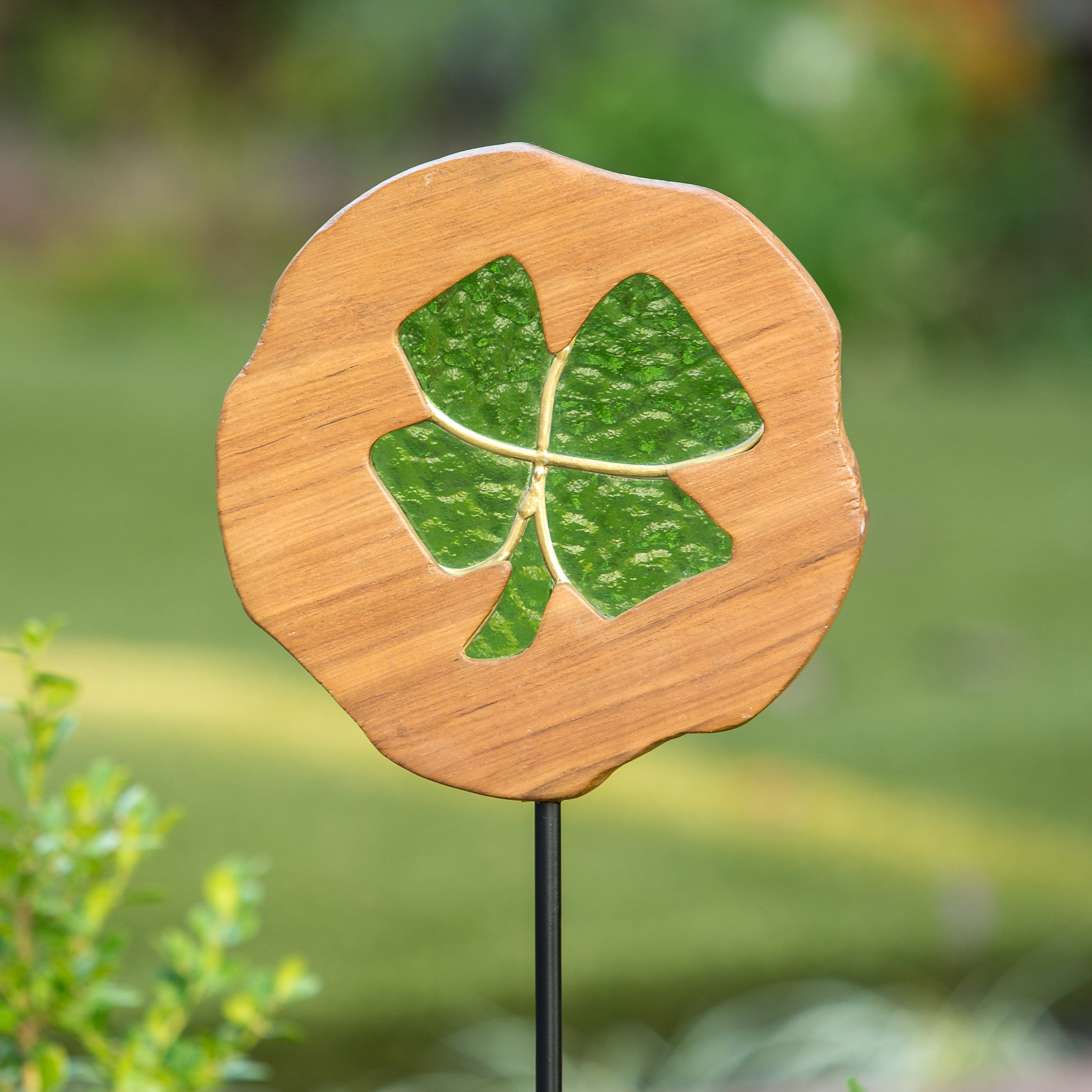 Arlmont & Co. Teak Slab Stained Glass Clover Garden Stake 4FT - Wayfair ...