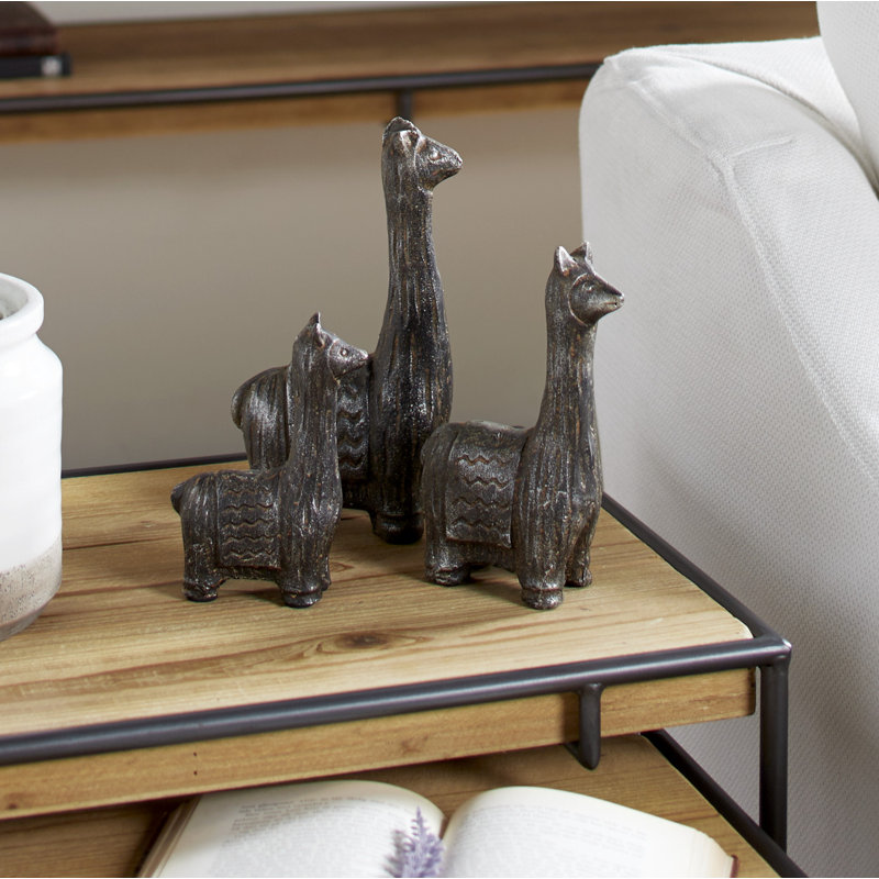 World Menagerie 3 Piece Leslee Carved Metal Llama Table Decor Figurine ...