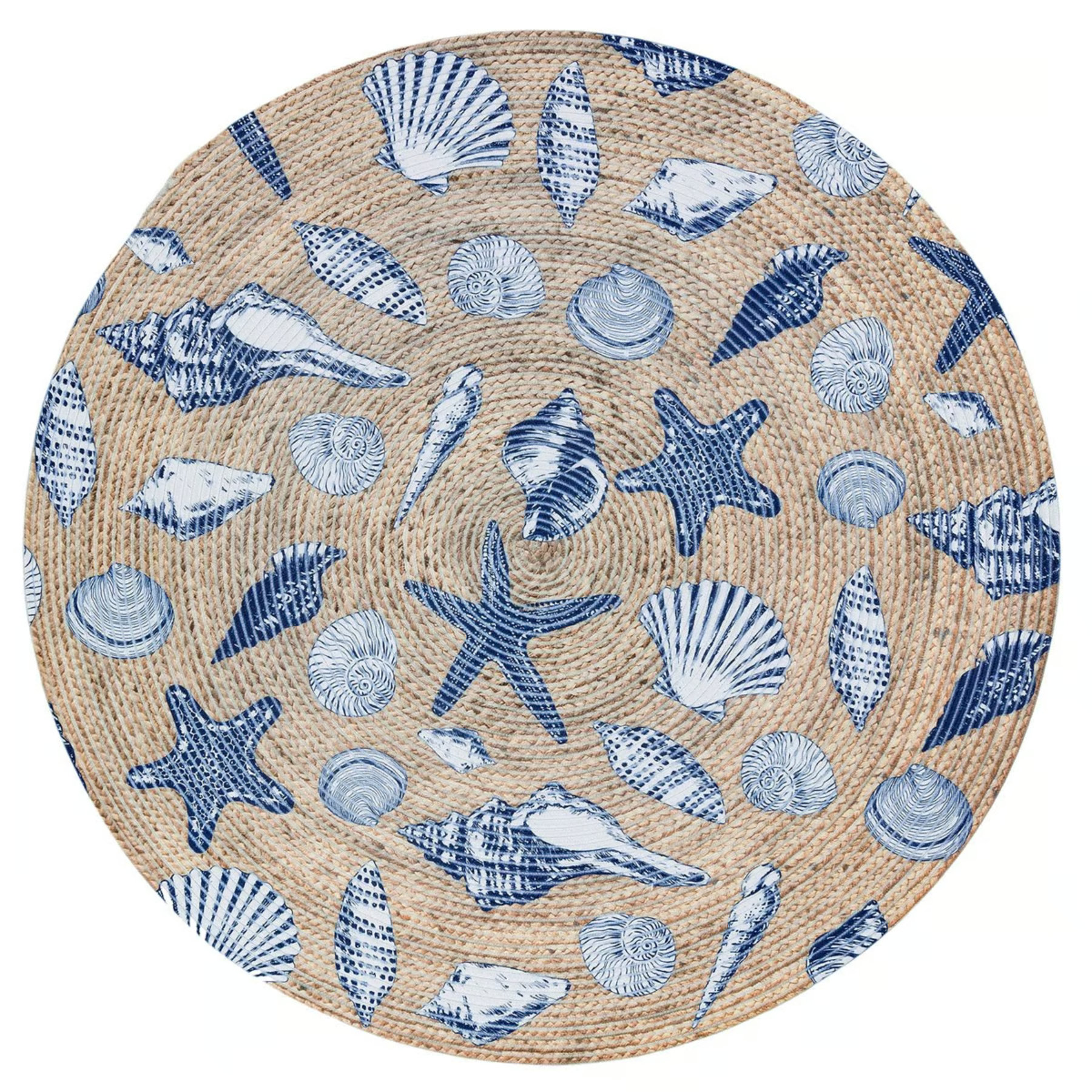 Bungalow Rose Seairra&Sisal Sea Shell Beige Blue Color Carpet Striped ...