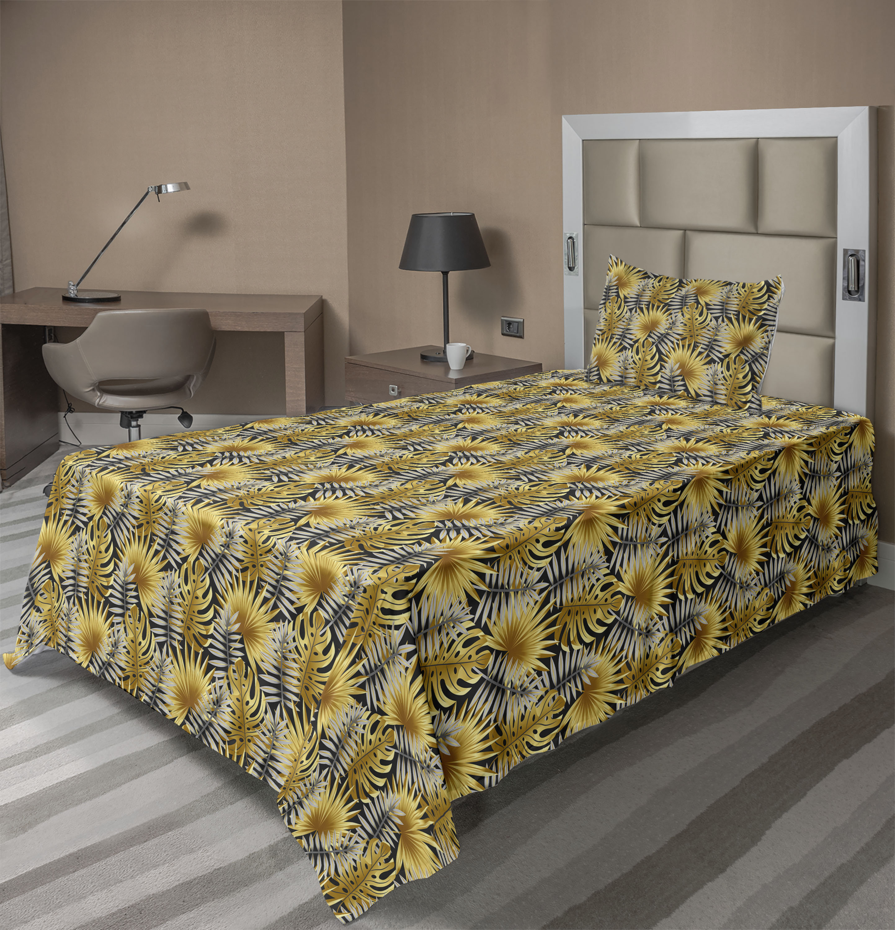 Ambesonne Botanical Sheet Set Monstera Leaves Tropical Mustard and ...