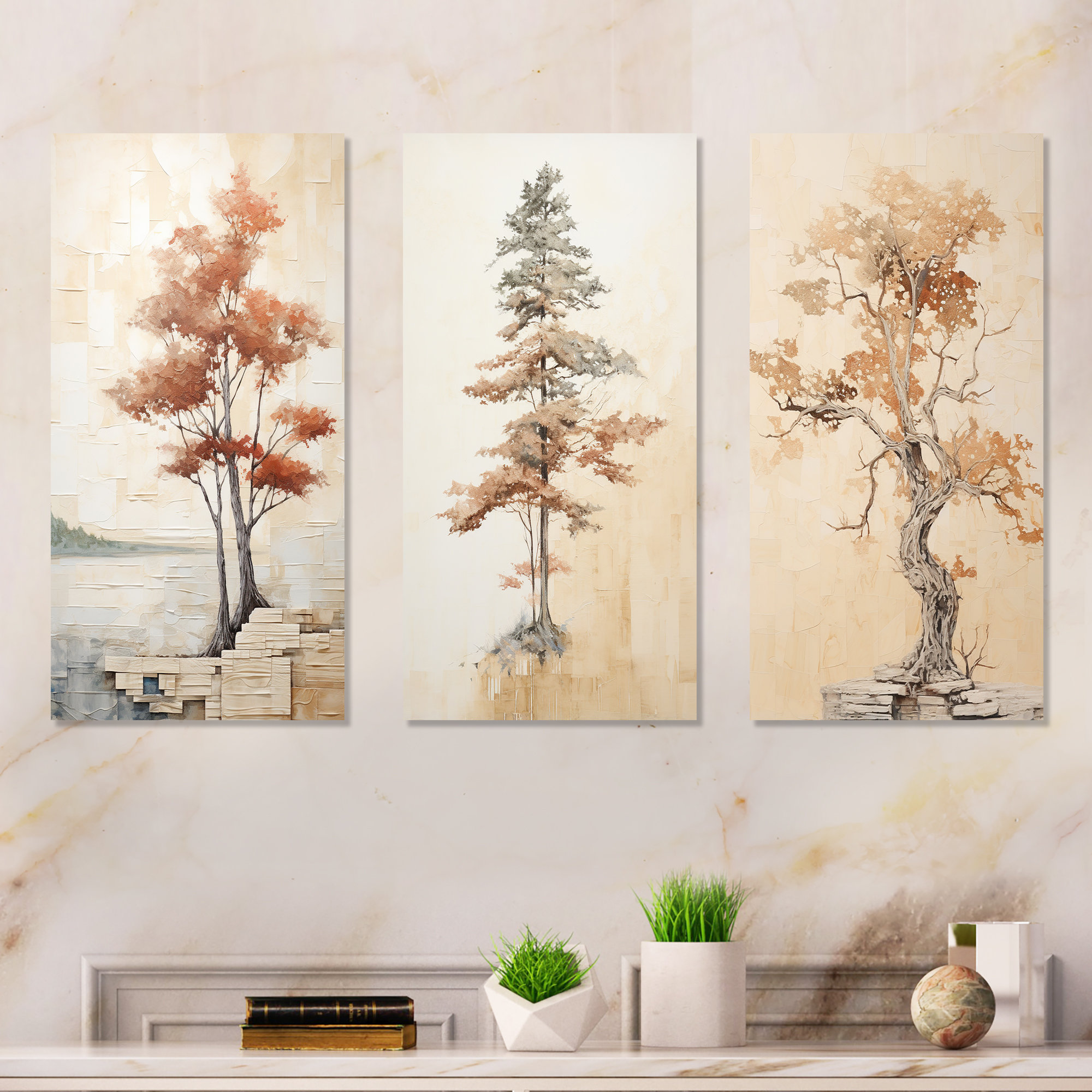 Lark Manor Minimalism Beige Redwood Tree - Tree Redwood Metal Art Print ...