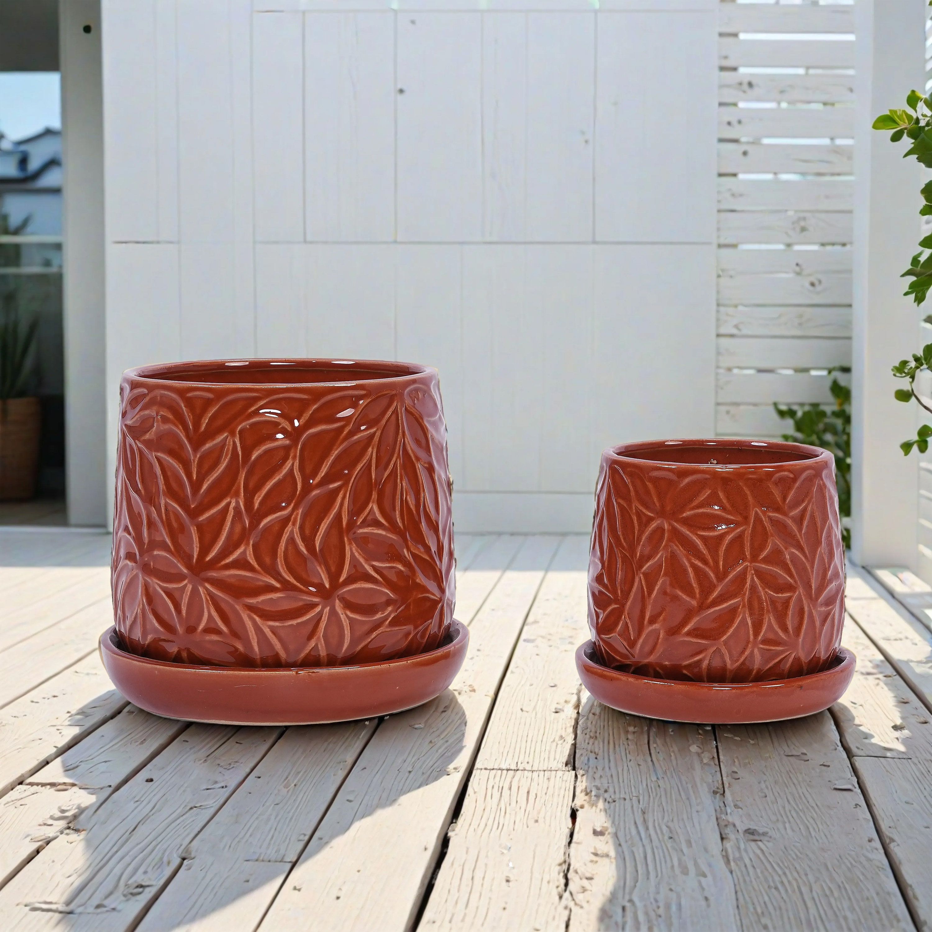 Latitude Run® Set Of 2 Ceramic Flowerpot, 7" Modern Planter For Patio ...